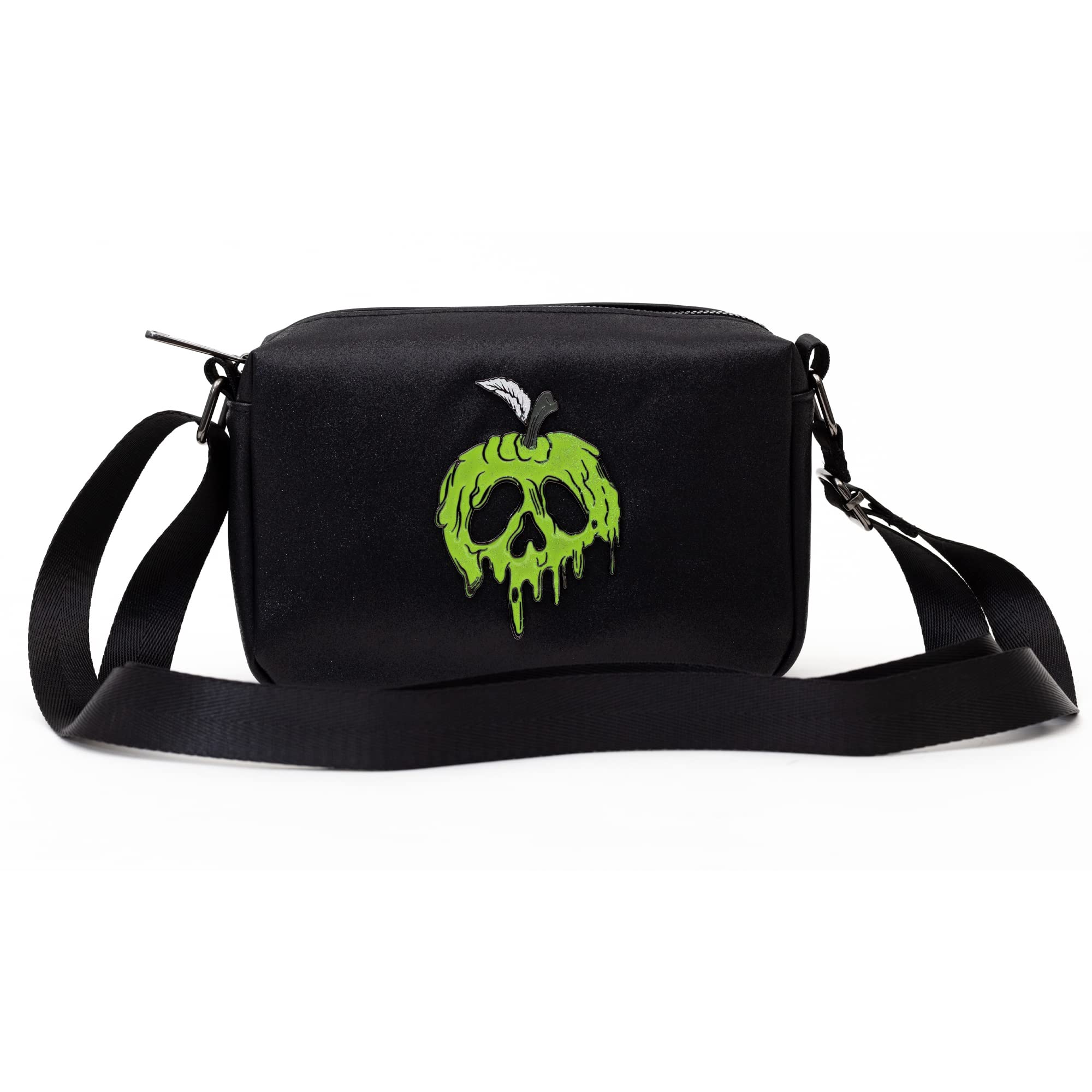 Disney Bag, Cross Body, Rectangle, Snow White Poisoned Apple Emblem, Glitter Black, Vegan Leather