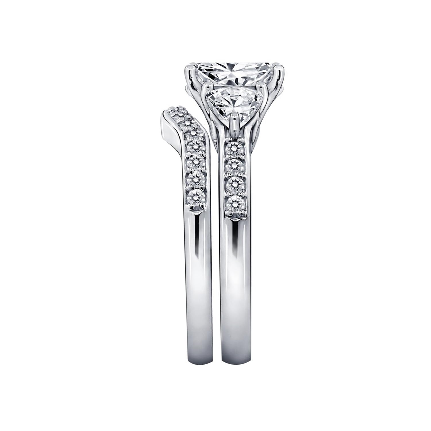 DIAMONBLISS Platinum Plated Sterling Silver 2.95 cttw Cubic Zirconia 100-Facet Bridal Ring Set (7)