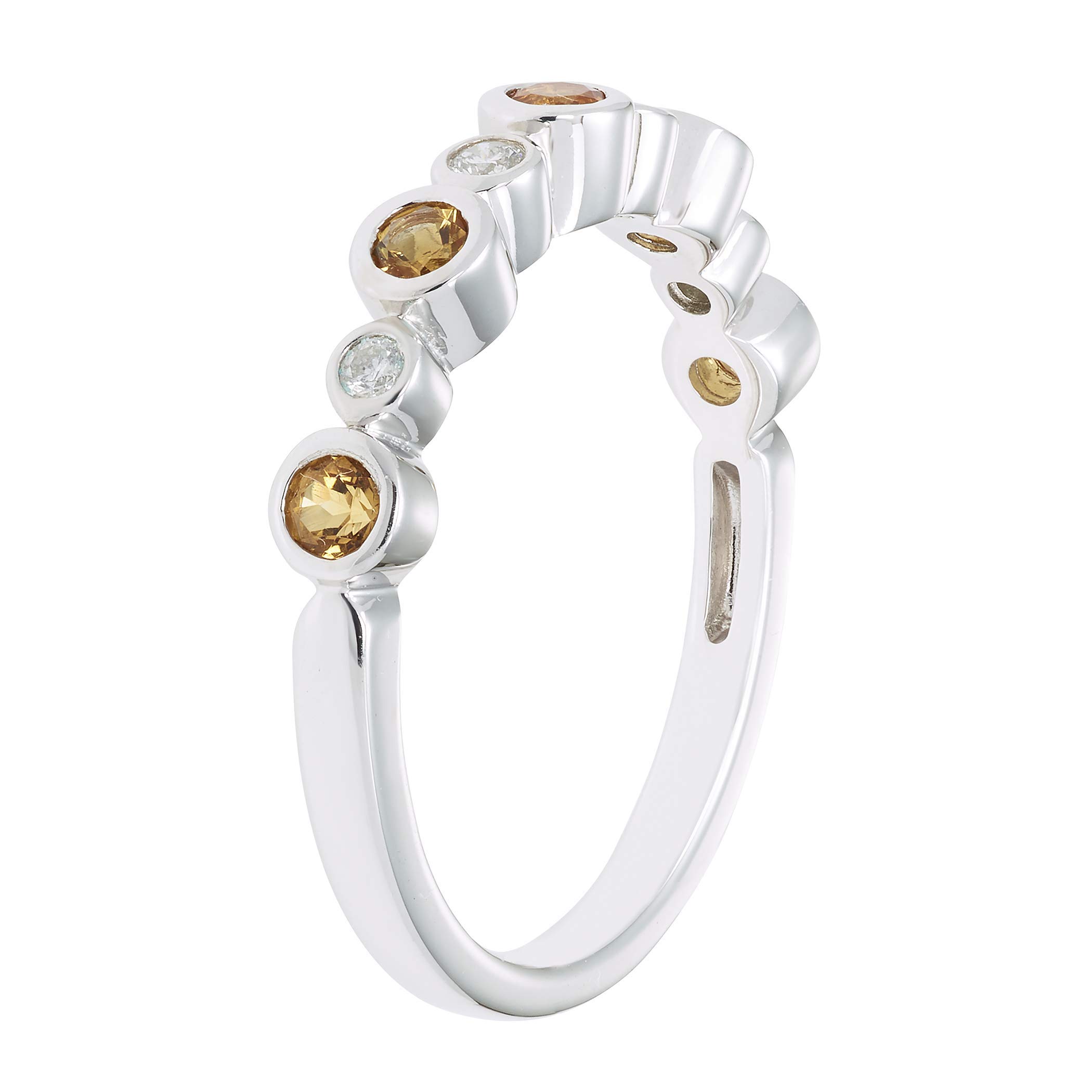 Boston Bay Diamonds .925 Sterling Silver 1/12 Cttw Diamond-Accented Natural Citrine Birthstone 9-Stone Bezel-Set Stacking Ring (I-J Color, I2-I3 Clarity) - Size 8