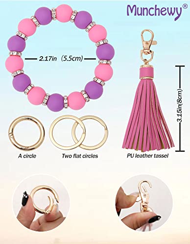 Silicone Key Ring Bracelet for Women, Elastic Beaded Wristlet Keychain Key Holder for Mother’s Day Gift(Grey/Black)