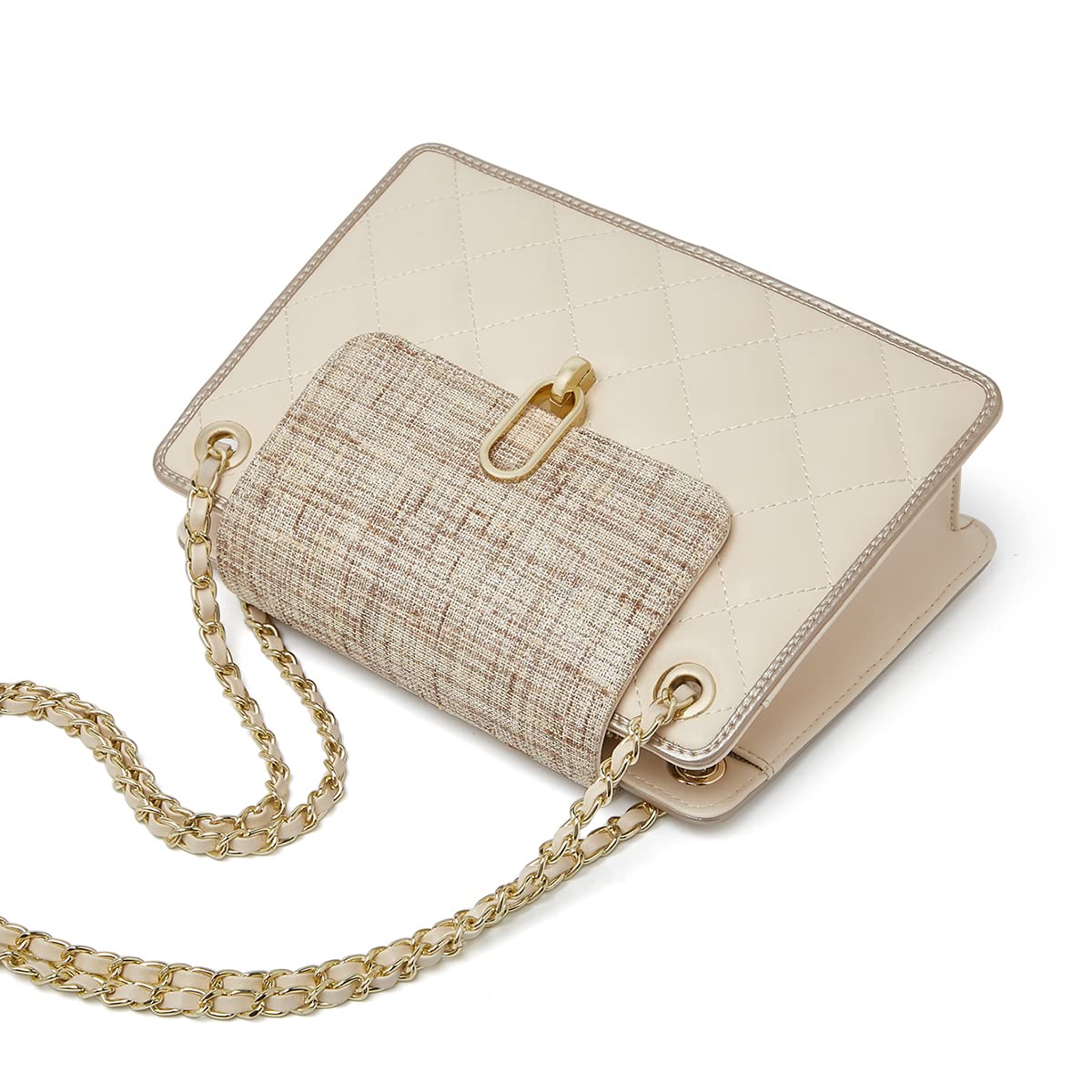 FOXLOVER Quilted Split Leather Shoulder Bags for Women Chain Casual Underarm Bag Commute Handbag Purse
