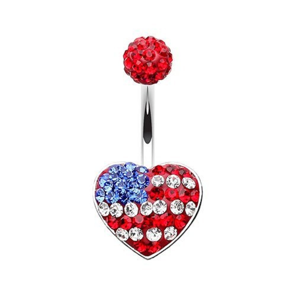 Covet Jewelry American Flag Heart Multi-Sprinkle Dot Belly Button Ring
