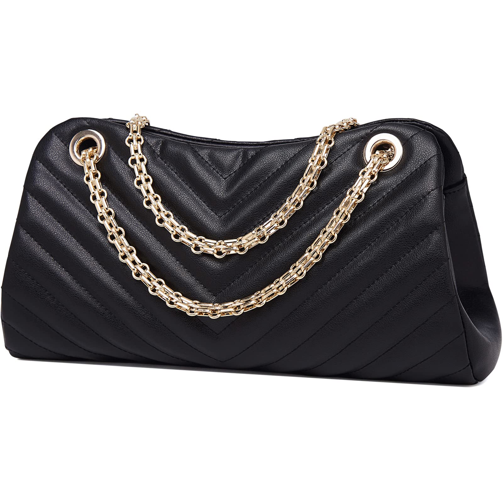 FOXLOVER Womens Leather Quilted Shoulder Bags, Ladies Small Chain Purse Designer Handbags