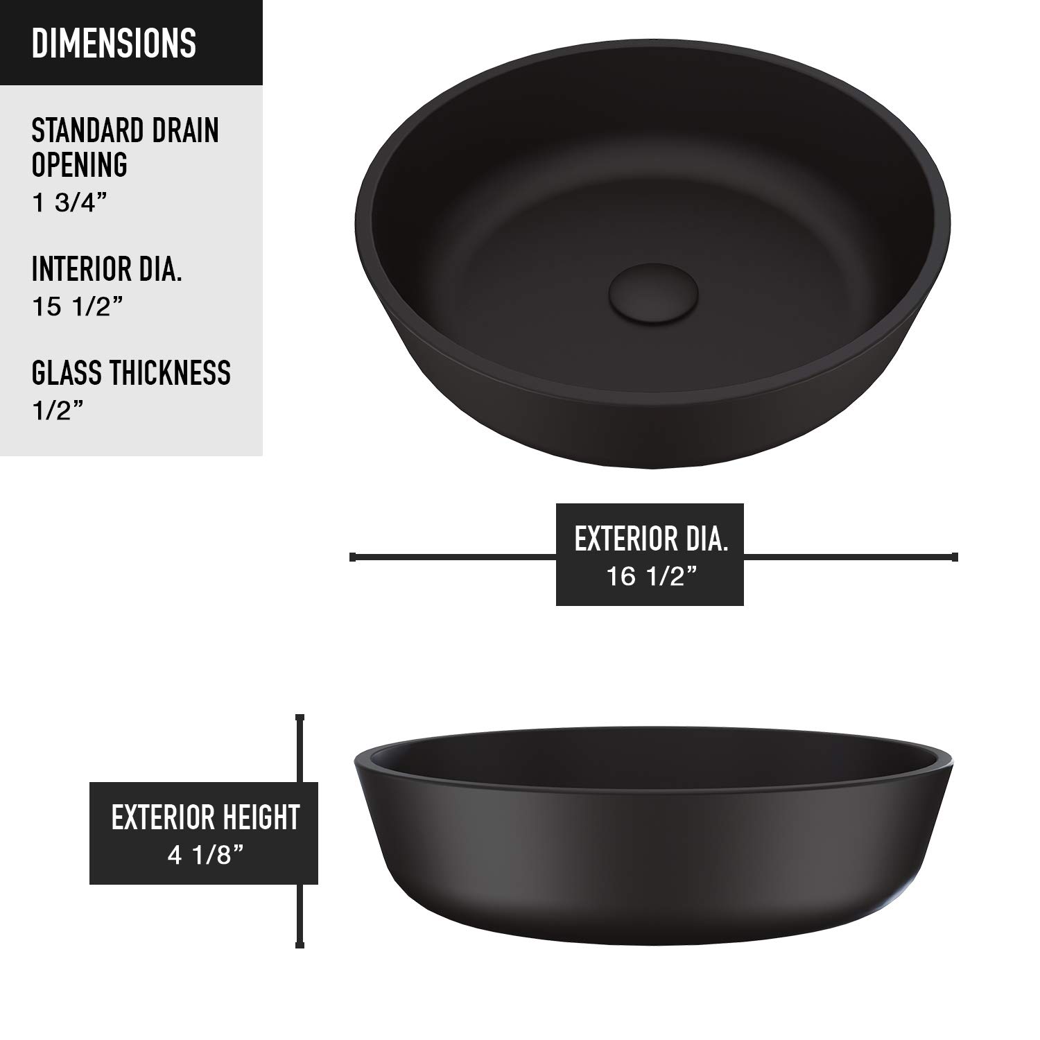 VIGO Modus 16.5 inch Diameter Over the Counter Freestanding MatteShellTM Round Vessel Bathroom Sink in Black - Sink for Bathroom VG07113
