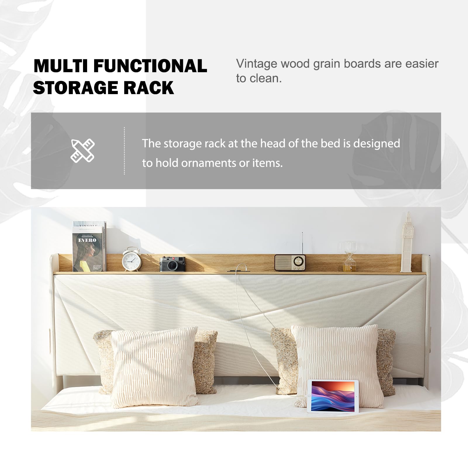 Hixkol Queen Bed Frame with Storage, Bed Frame with Drawers, AC USB & Type C Charge Station,Easy Assembly, Beige