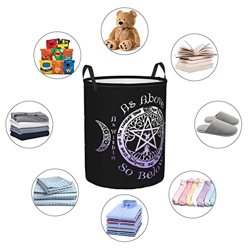 Waterproof Wiccan Pagan Witch Tripple Moon Pentagram Circular Hamper Round Laundry Baskets Foldable Laundry Bags For Family/Kids/Bathroom/Bedroom/Dorm Medium