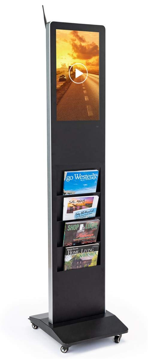Displays2go 21.5" Screen Freestanding Digital Magazine Rack, 8.5" w, DisplayIt!Xpress – Black (DG21FLR7S)