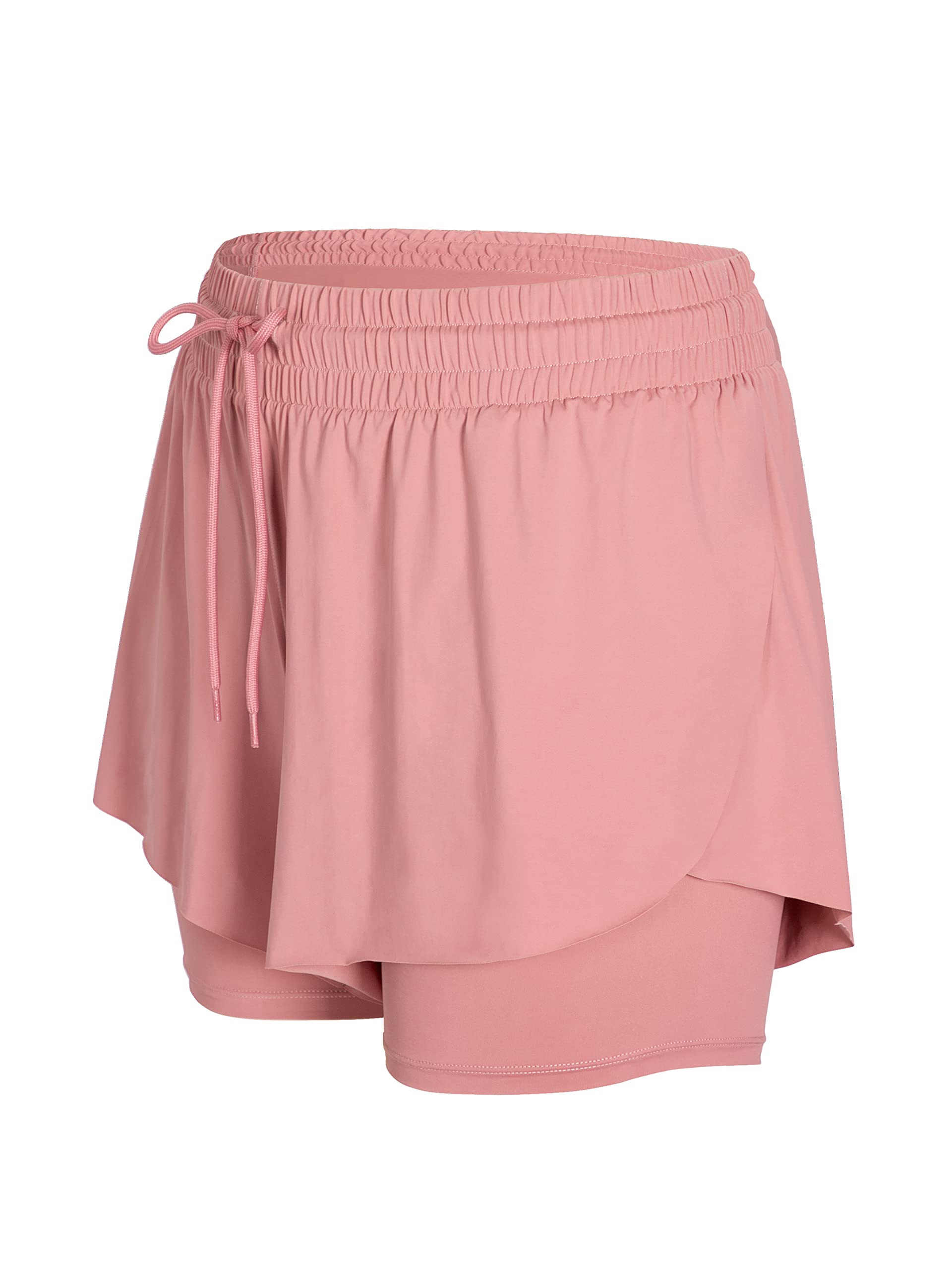 Feollr Womens 2 in 1 Flowy Running Shorts, Quick-Dry Drawstring for Women Gym Yoga Workout Athletic Shorts