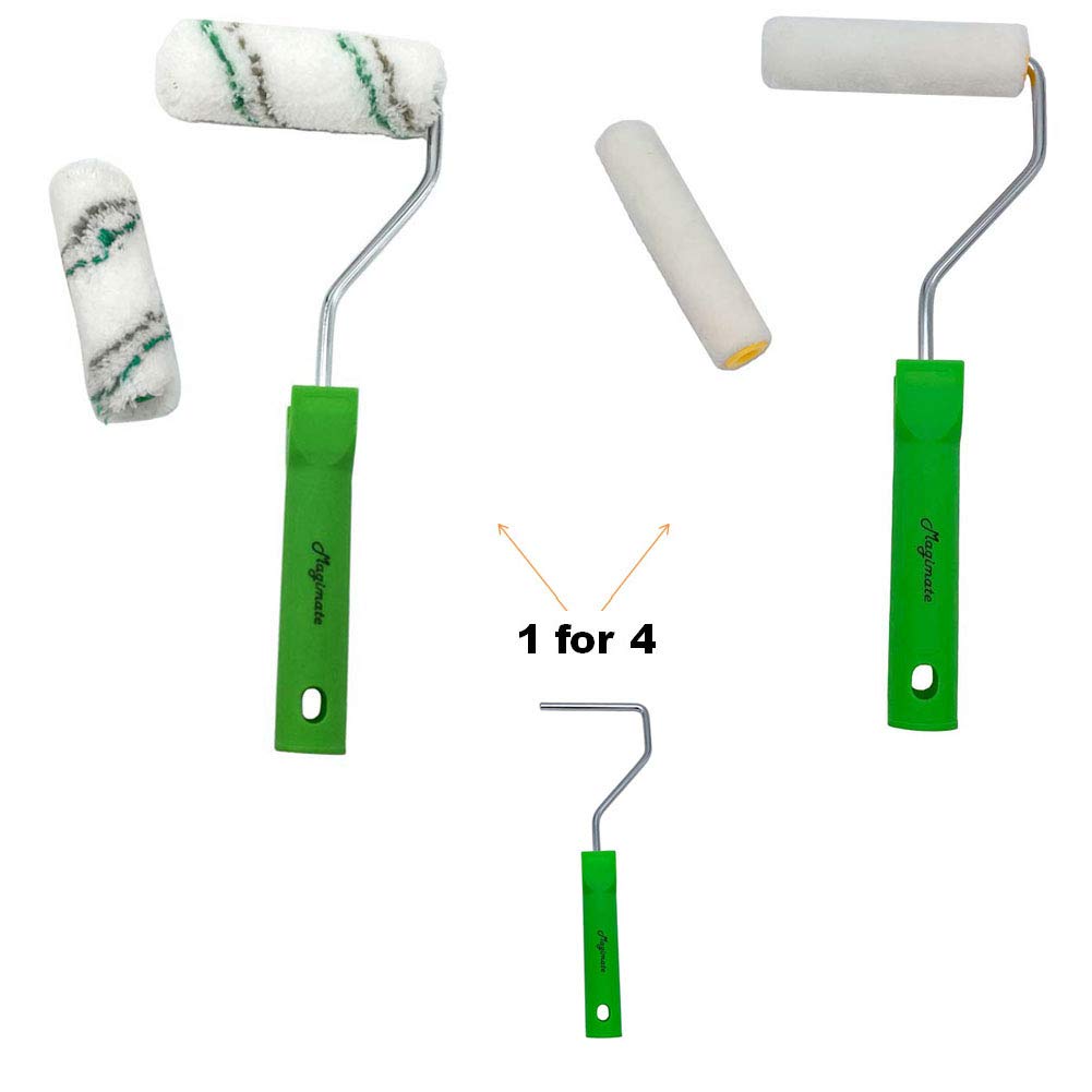Magimate Paint Roller Kit with Tray Large Paint Roller Small Stain Roller and Brush Assorted for Painting Walls Decks Houses, Roller Handle Threaded Extendable Rollers Set 9 Inch -12PK