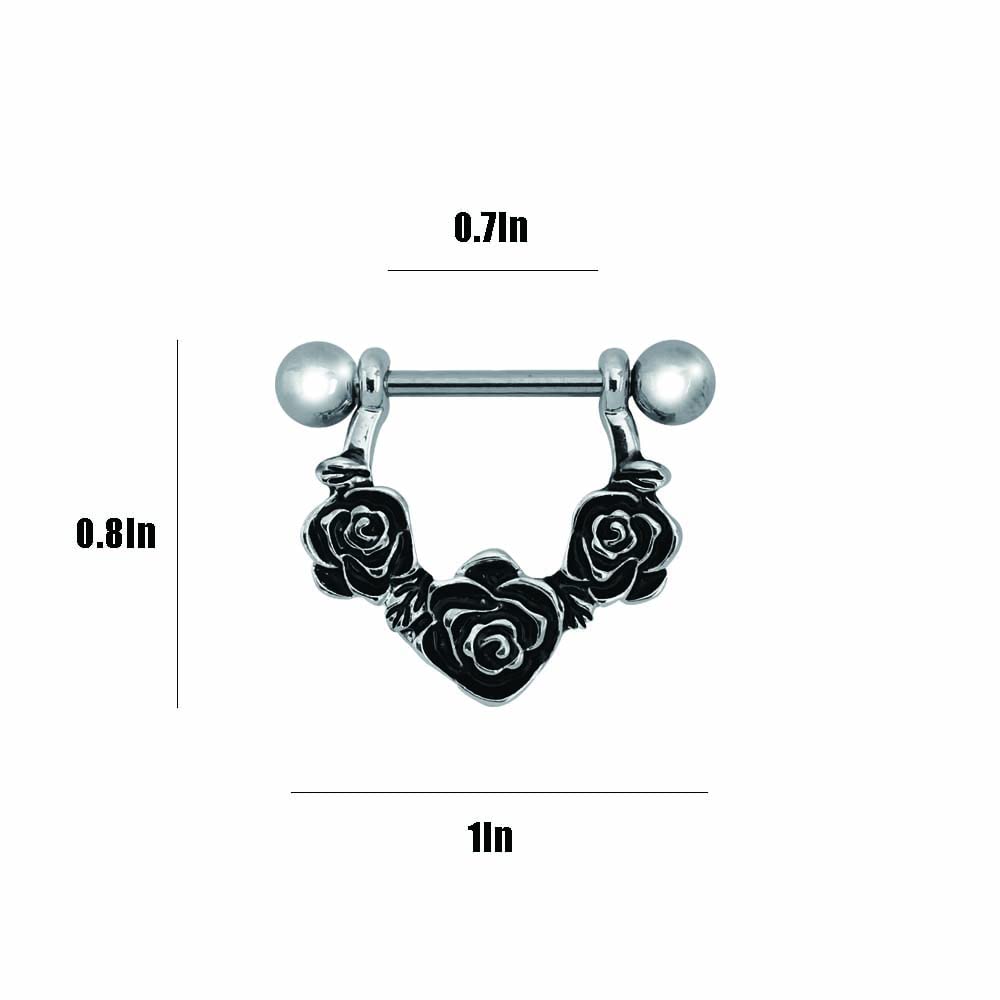 dokreil Dark Rose Nipple Ring Titanium Body Piercing Barballs Gothic Jewelry for Women