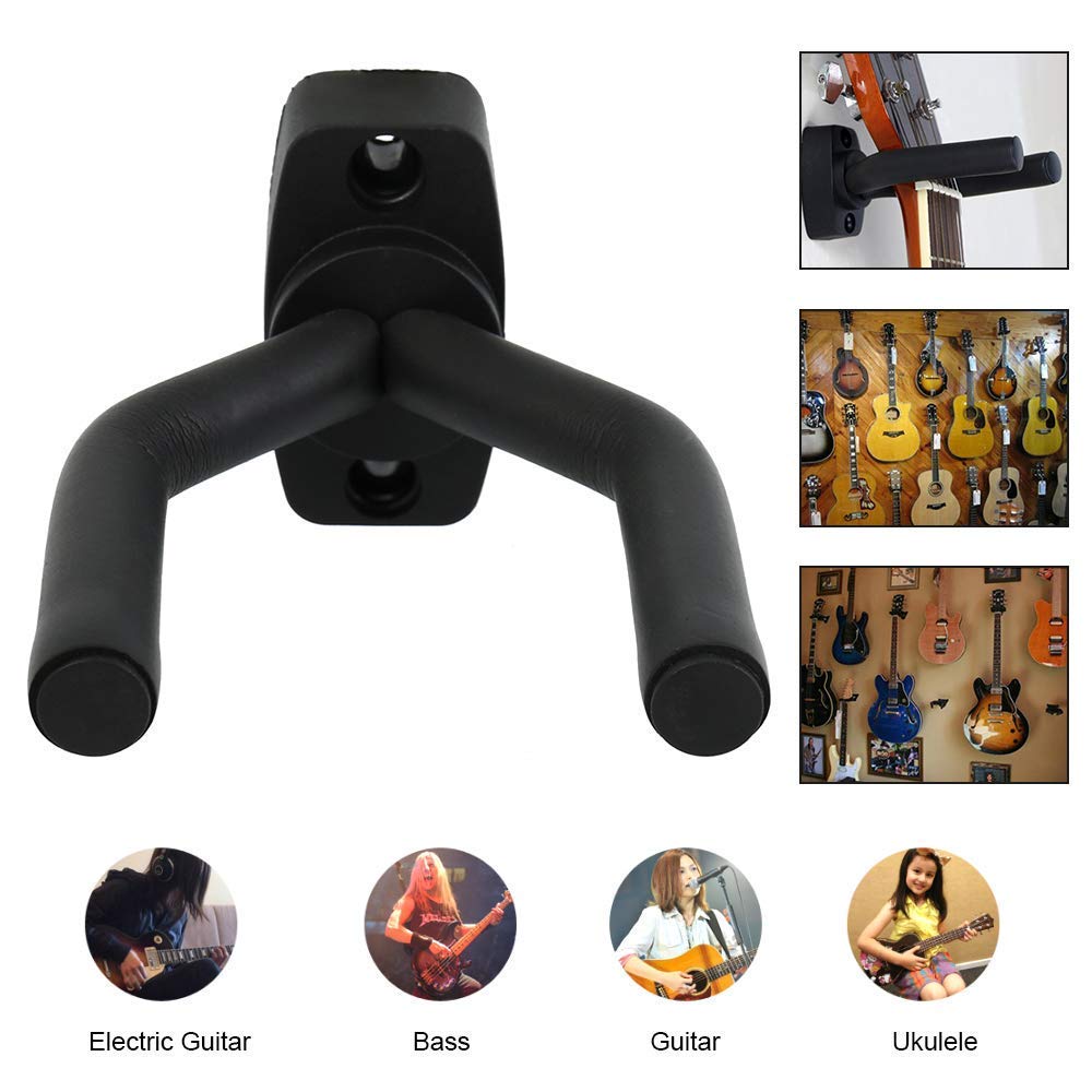 CC CAIHONG Guitar Wall Mount Hanger 2 Pack, Guitar Hanger Wall Hook Holder Stand Display Black with Screws - Easy to Install - Fits All Size Guitars, Bass, Mandolin, Banjo, Ukulele
