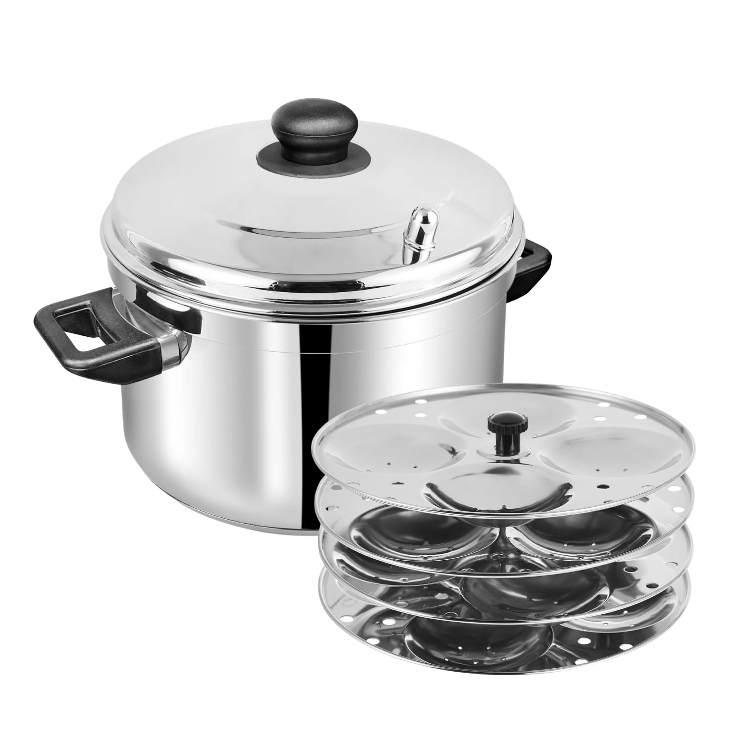 Vinod Professional Idli Stand – 4 Tier Stand – Makes up to 16 Idlis – Easy Cleaning – Stainless Steel Body - Suitable for Indian Cooking – Food Grade Idli Plates for Cooker, Electric Pot, Insta Pot