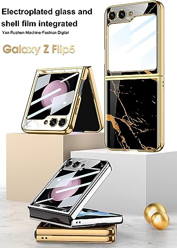 TECHY for Samsung Z Flip 5 Case Ultra-Thin Electroplated Glass Protective Cover for Samsung Galaxy Z Flip 5 Case, Golden Wings