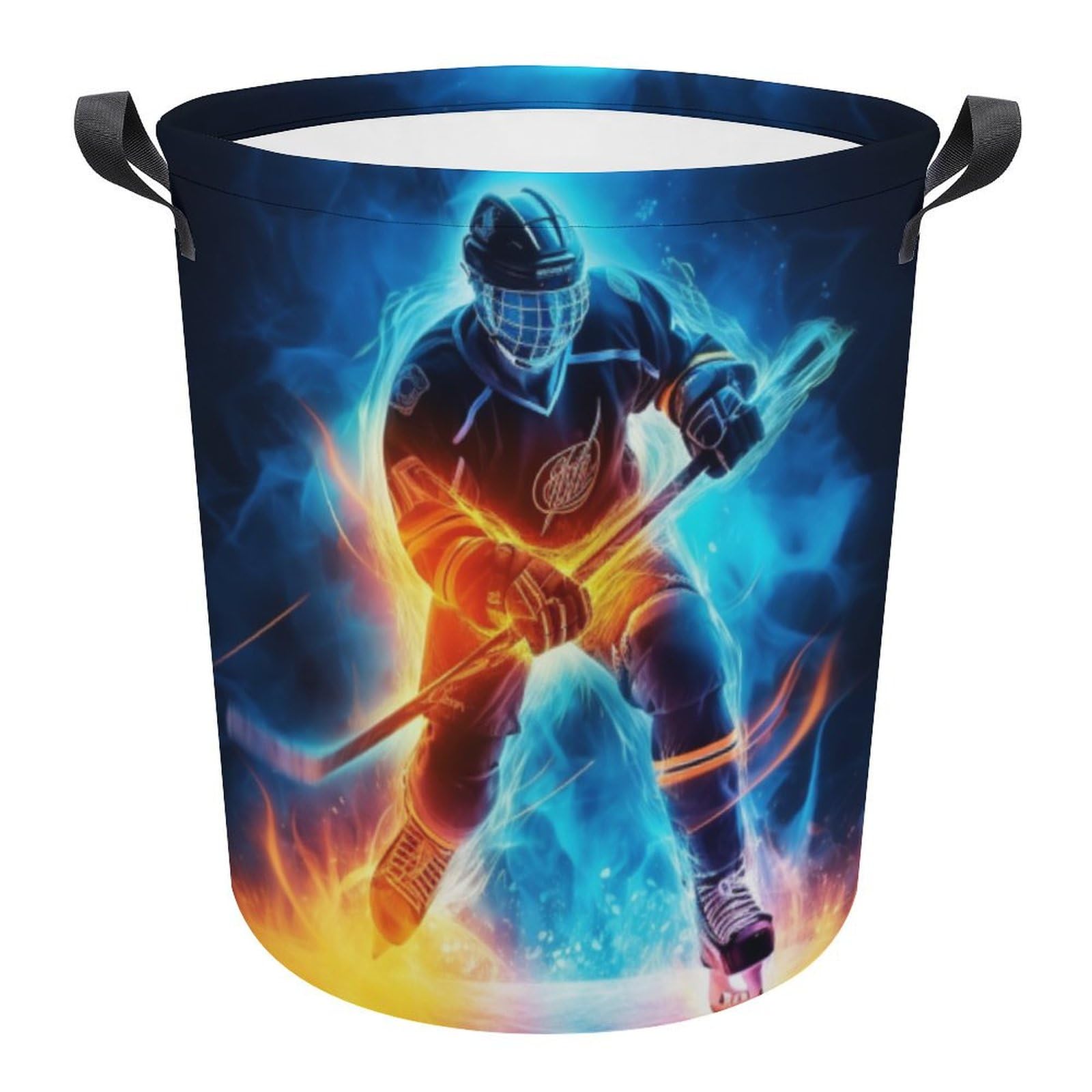 Hockey Player Playing Laundry Basket Hamper Bag Dirty Clothes Storage Bin Waterproof Foldable Toy Organizer for Bedroom Clothes Toys Basket