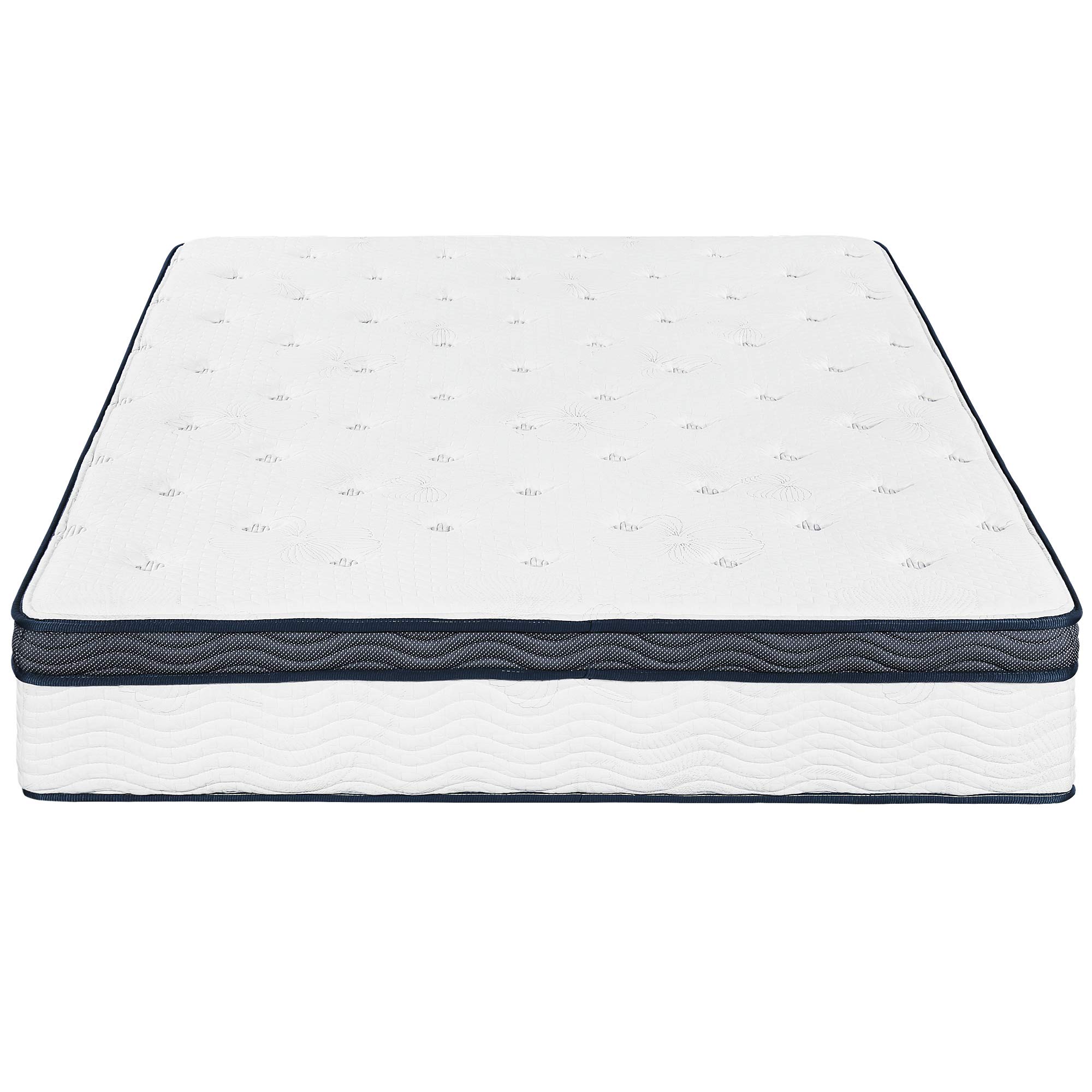 PrimaSleep 12 inch Euro Top Spring Mattress,White,Comfort Layers,Dark Green Piping, (Queen)