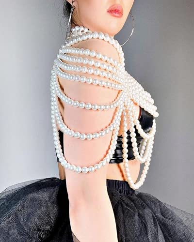 CCbodily Pearl Body Chain Bra - Fashion Shoulder Necklaces Jewelry(A-WHITE)
