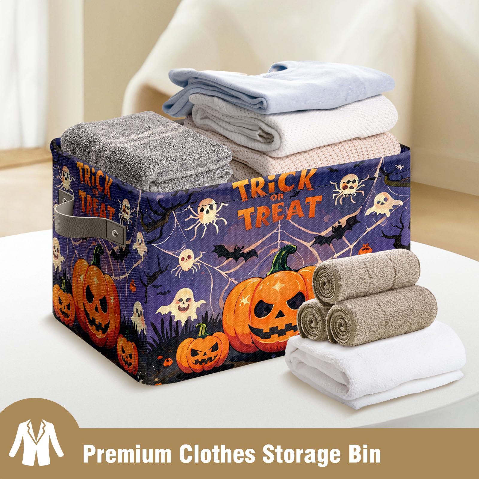 Halloween Basket,Spooky Basket Pumpkin Halloween Storage Gift Basket with Handles Decorative Foldable Storage Bin 14 x 10 x 9