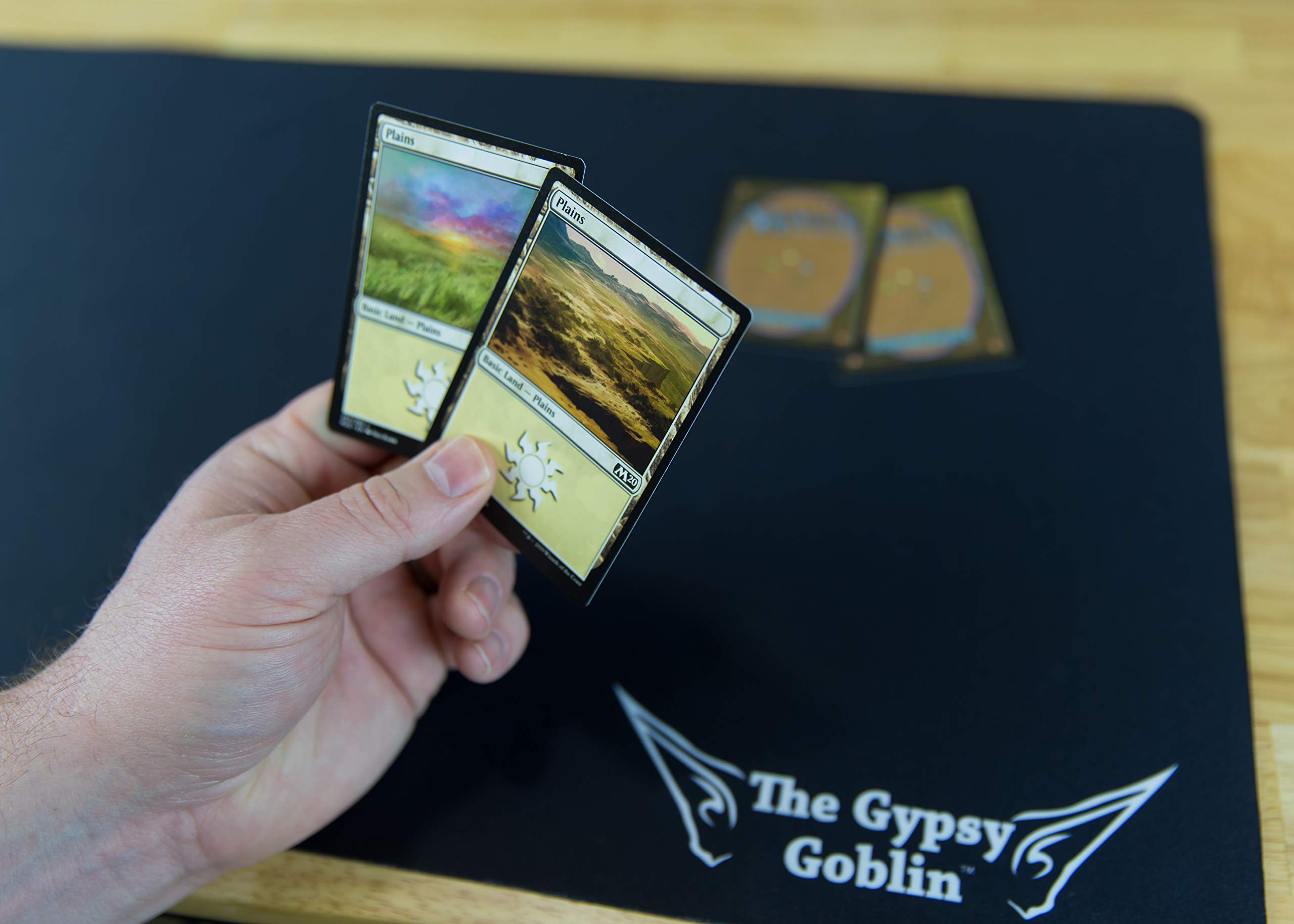 The Gypsy Goblin Black MTG Playmat for Card Games - 24”x13.5, Smooth Card Mat Protects Your Cards & Table