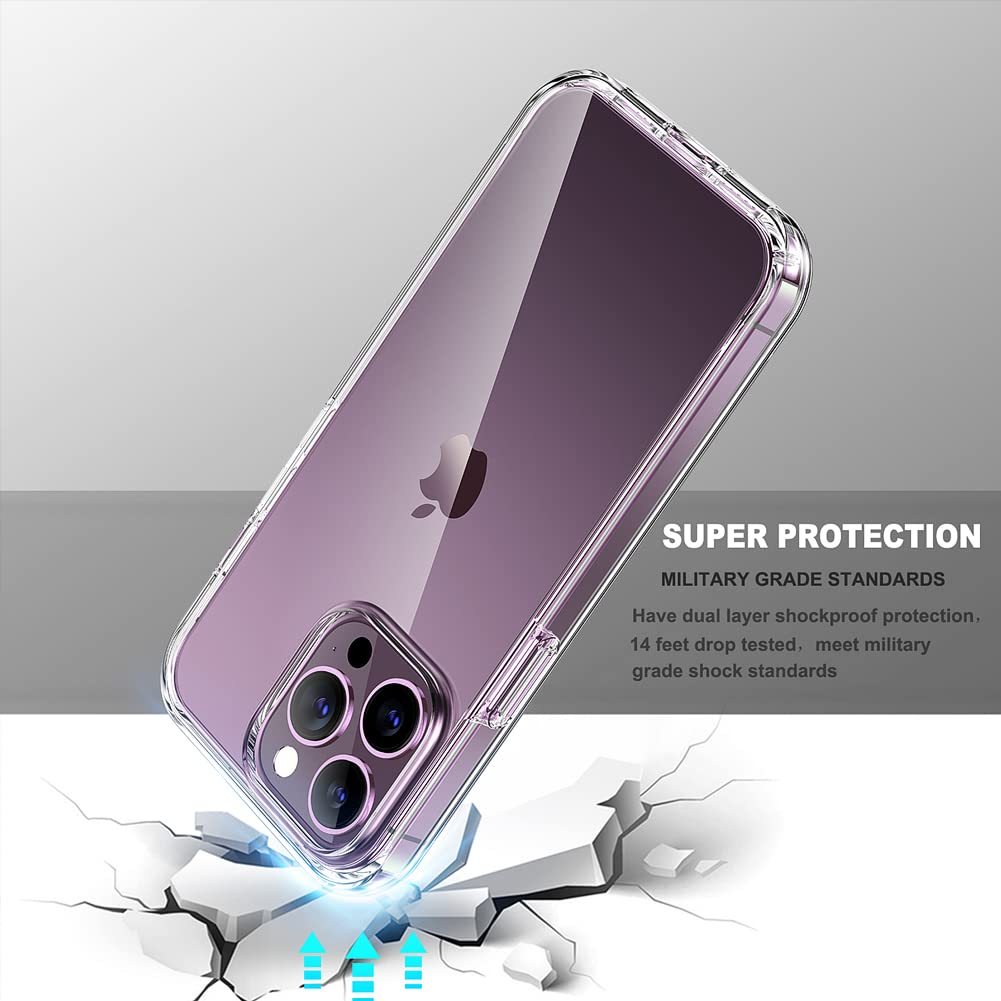 COOLQO Compatible for iPhone 14 Pro Max Case 6.7 Inch, with [2 x Tempered Glass Screen Protector] Clear 360 Full Body Protective Coverage Silicone 14 ft Military Grade Shockproof Phone Cover Black