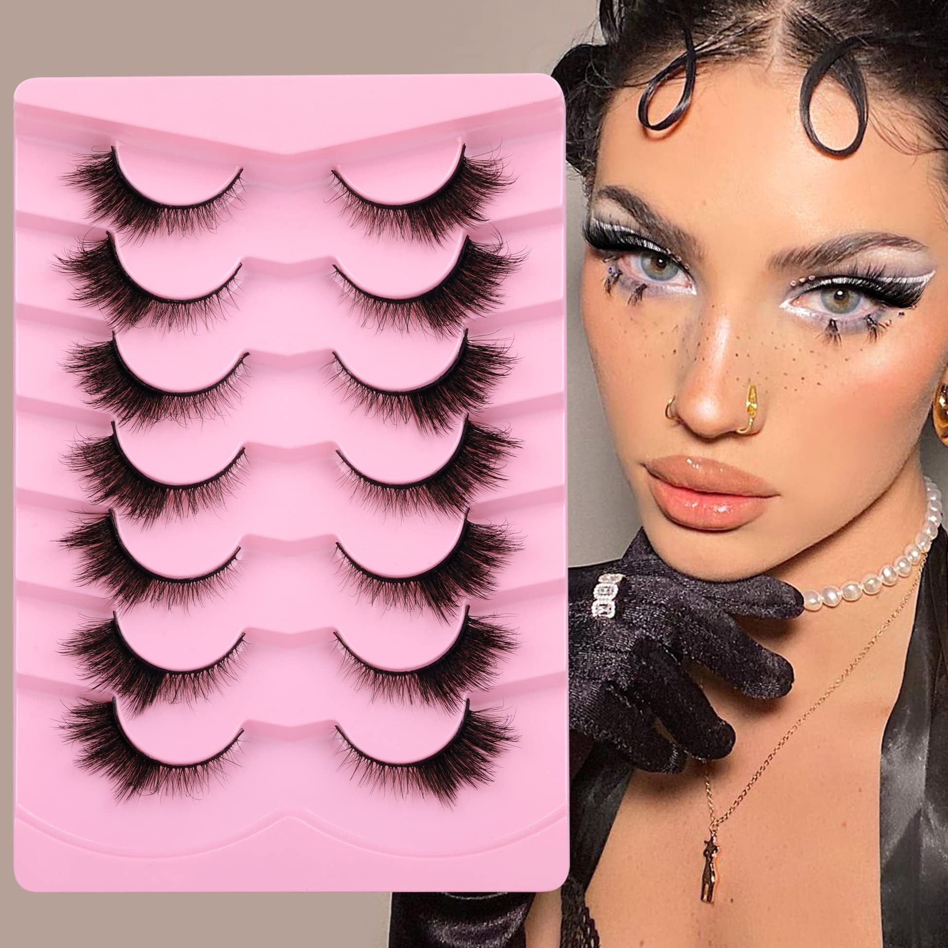 Fox Eye Lashes Natural Looking Wispy Eyelashes D Curl Fluffy Faux Mink Lashes Multi-layers Volume False Lashes 7 Pairs Pack by Mavphnee