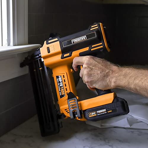 Freeman PE20VBR50 20 Volt Cordless 18-Gauge 2" Brad Nailer Kit with Lithium Ion Battery, Charger, Bag, and Nails (500 Count) – 1400 Shots per Charge