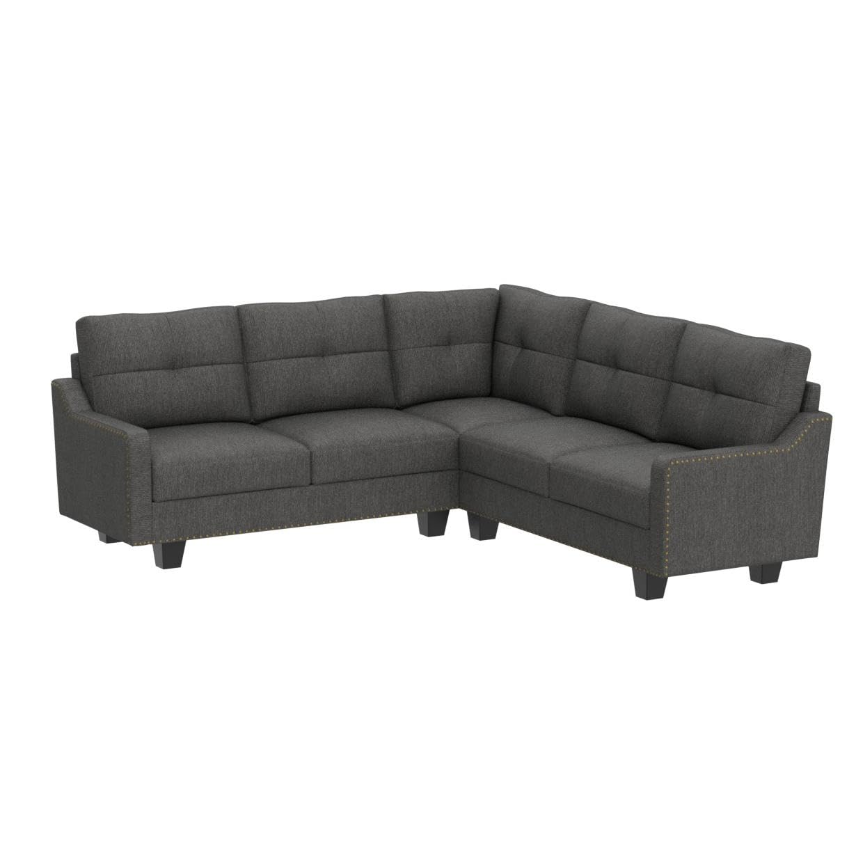 HONBAY Convertible Sectional Sofa L Shaped Couch for Small Apartment Reversible Sectional Couch for Living Room,Velvet Black