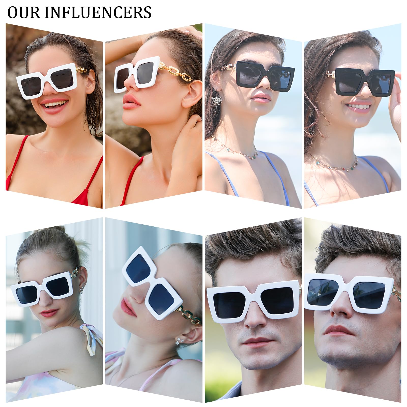 Dollger Oversized Square Sunglasses for Women Large Frame Metal Chain Arms UV Protection Glasses