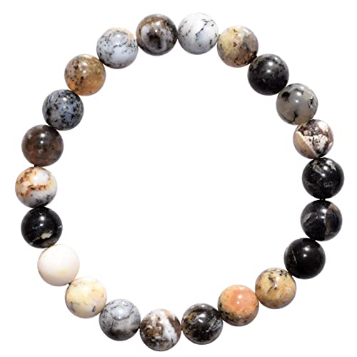 Zenergy Gems Charged Premium Natural Dendritic Opal Crystal 8mm Bead Bracelet + Moroccan Selenite Charging Crystal [Included]