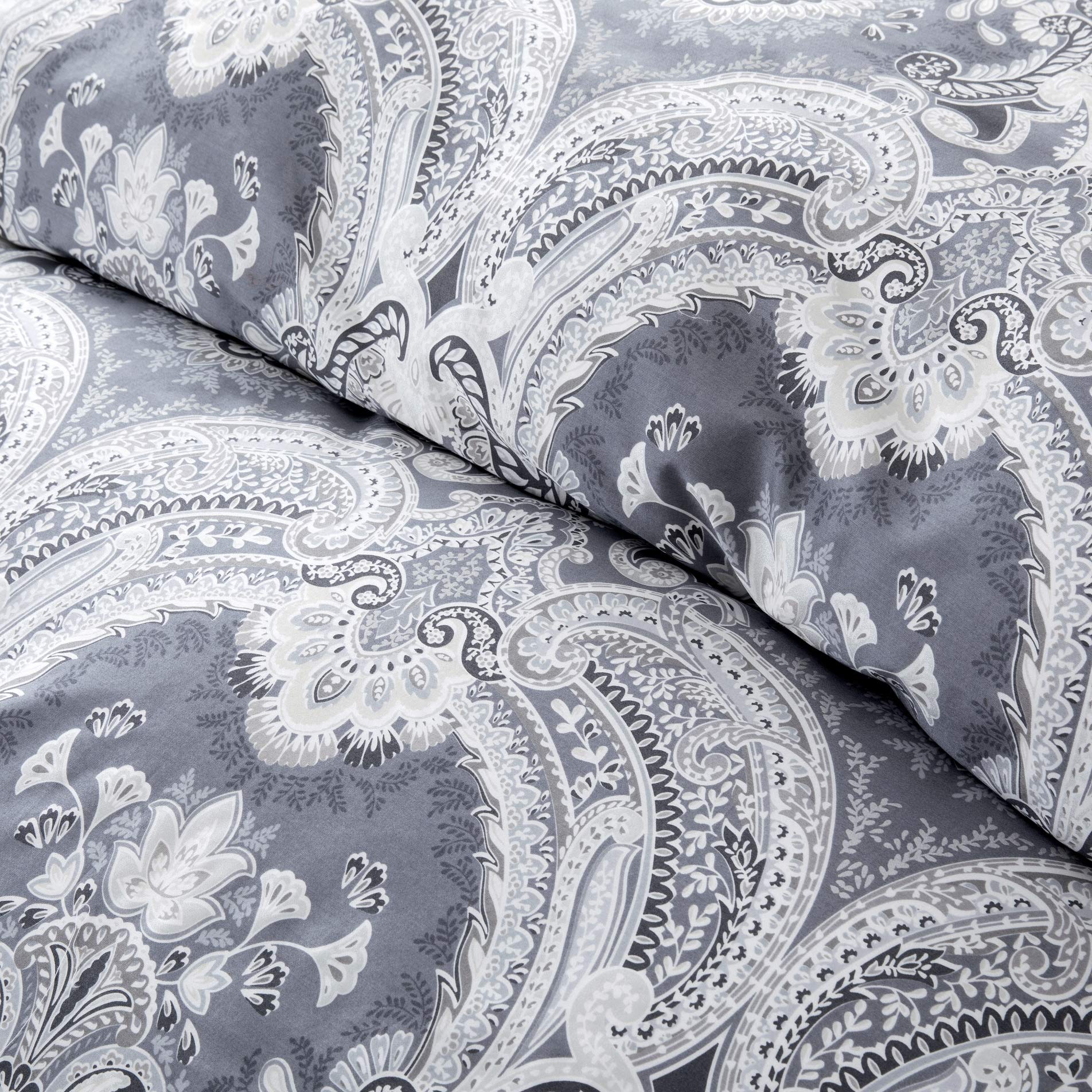 Moroccan Paisley Duvet Cover 3pc Set Bohemian Bedding Boteh Damask Medallion 400TC Egyptian Cotton Sateen Luxury Ombre Style Bed Linen (Oxford Grey, Super King)