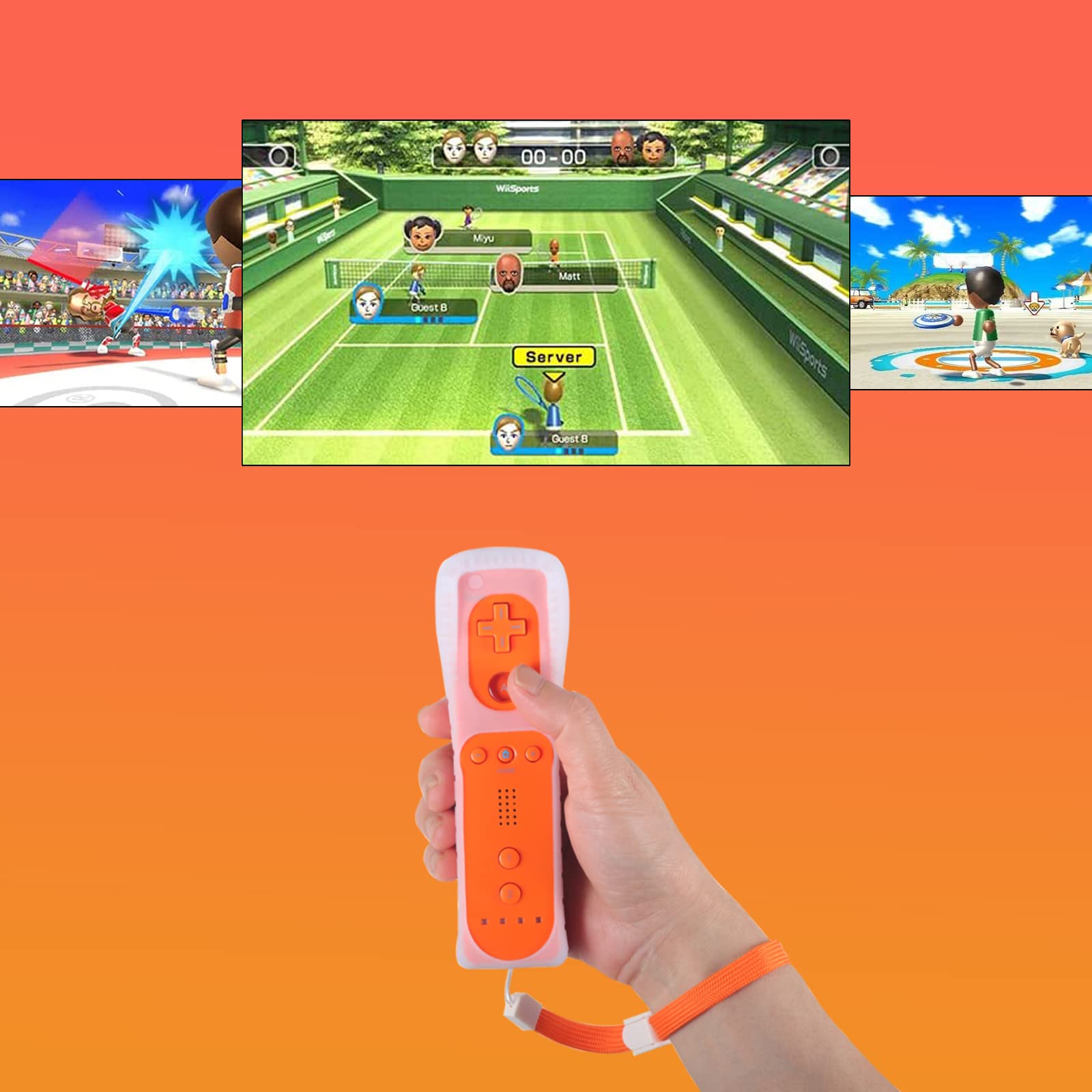 Dliaonew 2 Psck Remote Controller and Nunchuck for Wii/Wii U Console, Gamepad with Silicone Case and Wrist (New Orange and Red)