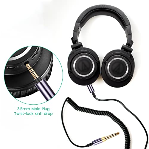 weishan ATH-M50xBT Cable, Coiled Aux Cord Replacement for Audio Technica ATH-M50xBT2, ATH-SR50BT Wireless Headphones, 3.5mm(1/8") Extension Wire with 6.35mm(1/4") Adapter, 14ft