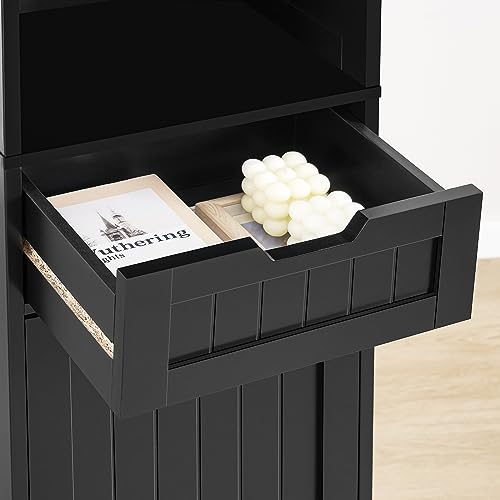 Iwell 67.2" H Tall Bathroom Storage Cabinet with 2 Doors & 1 Drawer, Bathroom Cabinet with 4 Shelves, Narrow Linen Cabinet for Living Room, Bathroom, Kitchen, Black