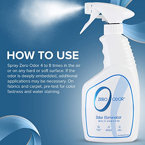 Zero Odor β Multi-Purpose Odor Eliminator - Air & Surface Odor β Patented Technology for Bathroom, Kitchen, Fabric, Closet- Smell Great Again, 16oz