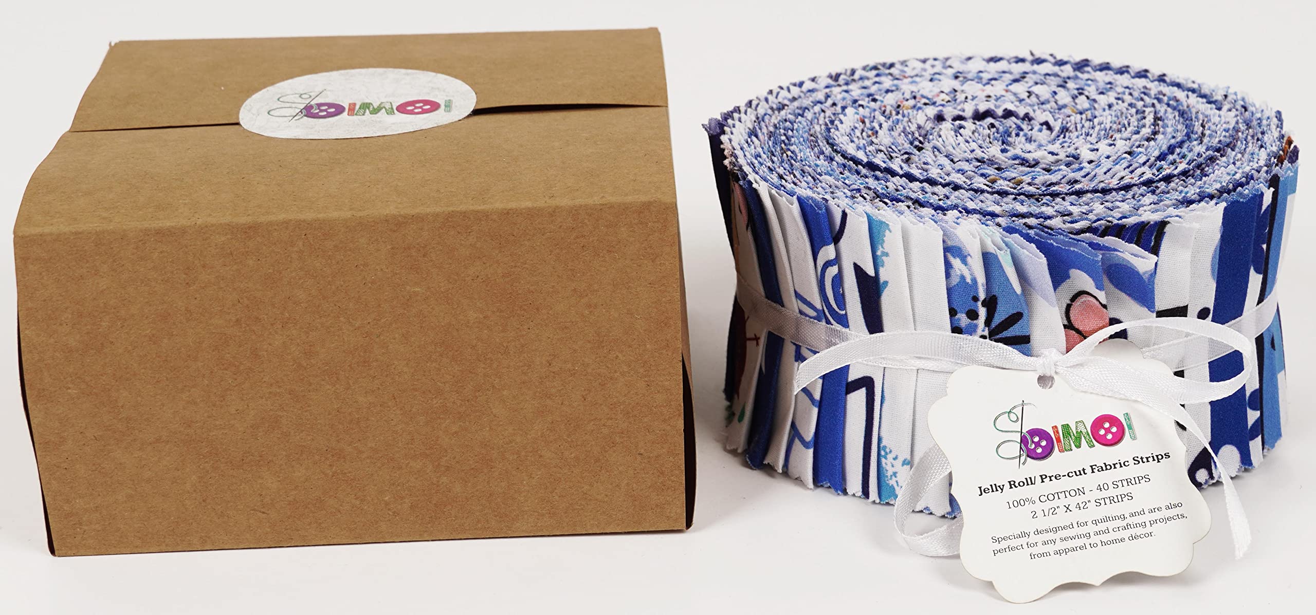 Soimoi 40Pcs Baby Boy Print Cotton Precut Fabrics for Quilting Craft Strips 2.5x42inches Jelly Roll - Medium Blue