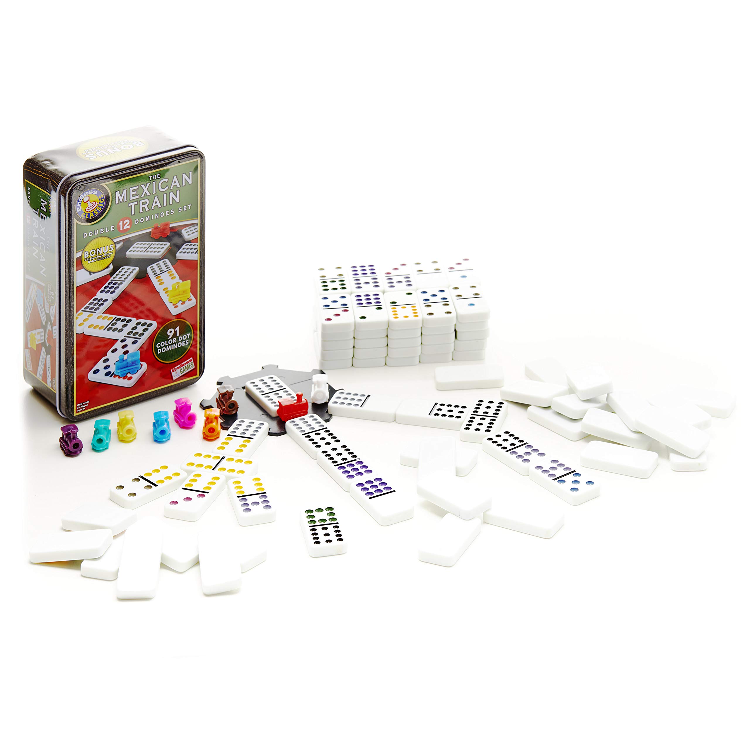 The Mexican Train Dominoes - 91 Color Dot Double 12 Dominoes