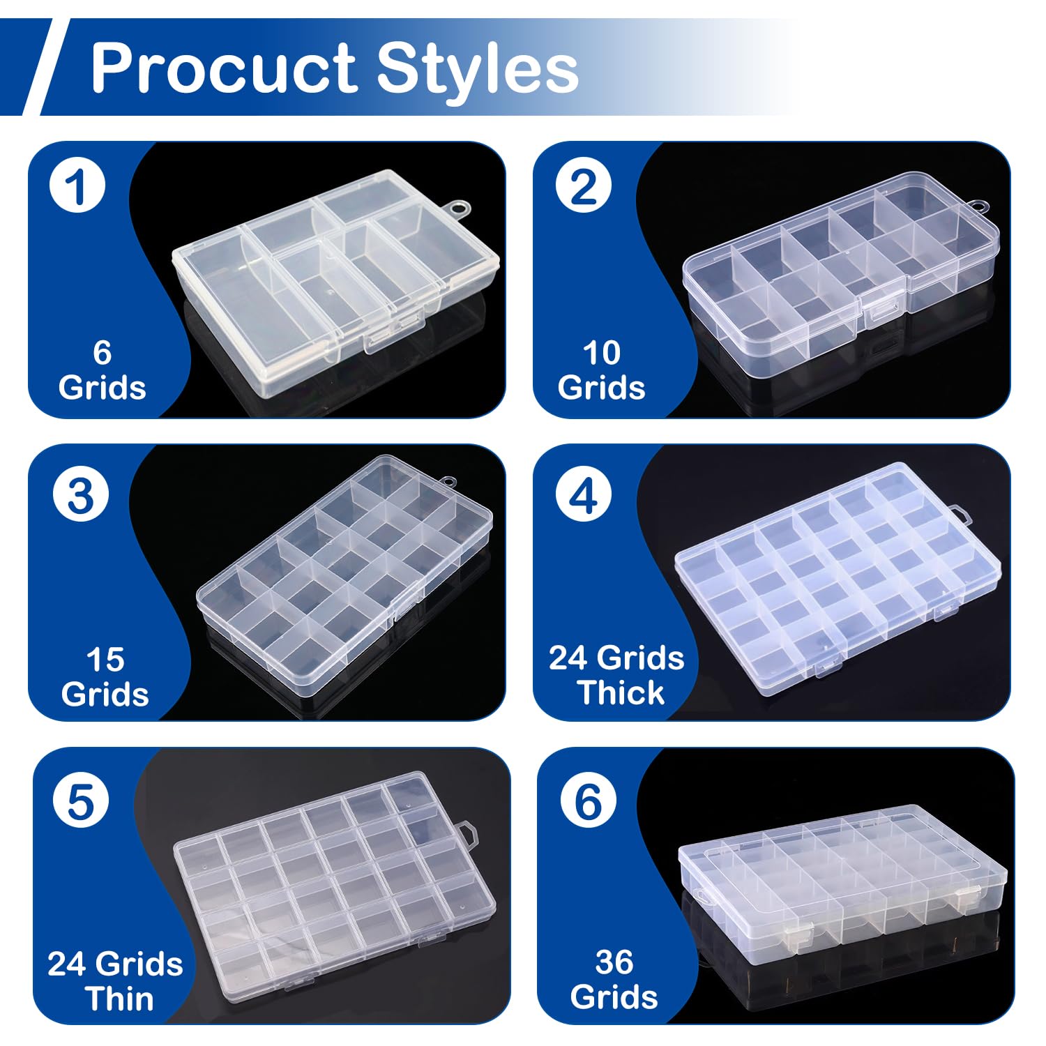 MroMax Fixed 24 Grids Clear Plastic Organizer Box Container Craft Storage, PP Organizer Box for Beads Organizer Art DIY Crafts Jewelry Fishing Tackles