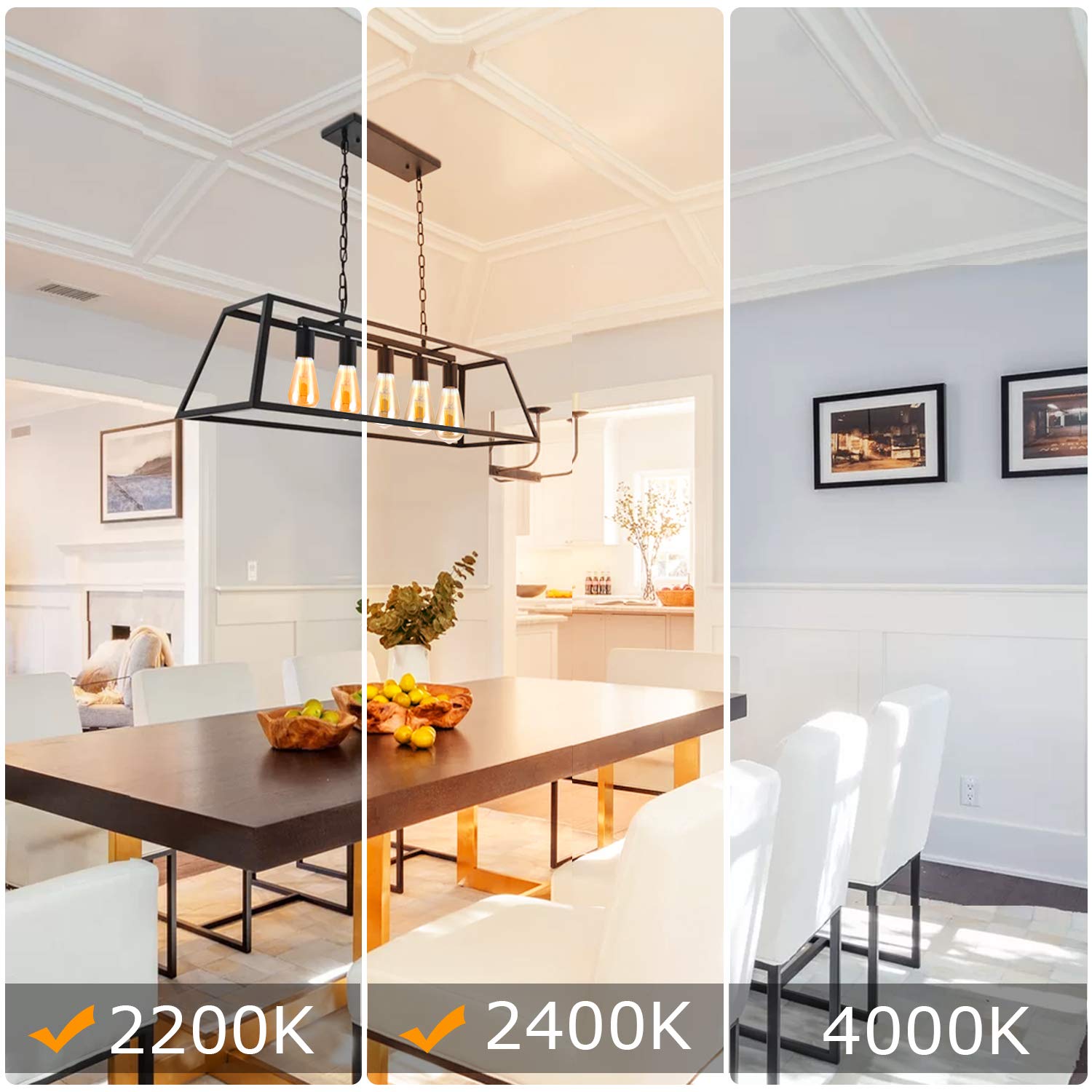 Dimmable Edison Bulb 40 Watt, Edison Light Bulbs 40 Watt No Flicker 2200K-2400K Warm White, LED Edison Bulb 40w Equal Vintage Light Bulb E26 Base(ST64-4W- 4 Pack)