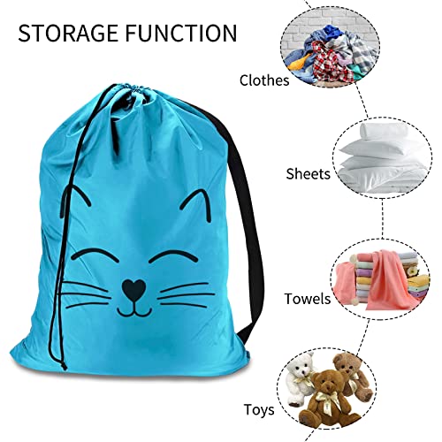Laundry Bag with Cute Cat Face Pattern, Laundry Bags Extra Large Heavy Duty, Cat Canvas Laundry Bag with Strap, Dirty Laundry Travel Bag, Easy Fit Laundry Hamper or Basket, Cat Lover Gifts for WomenâŚ