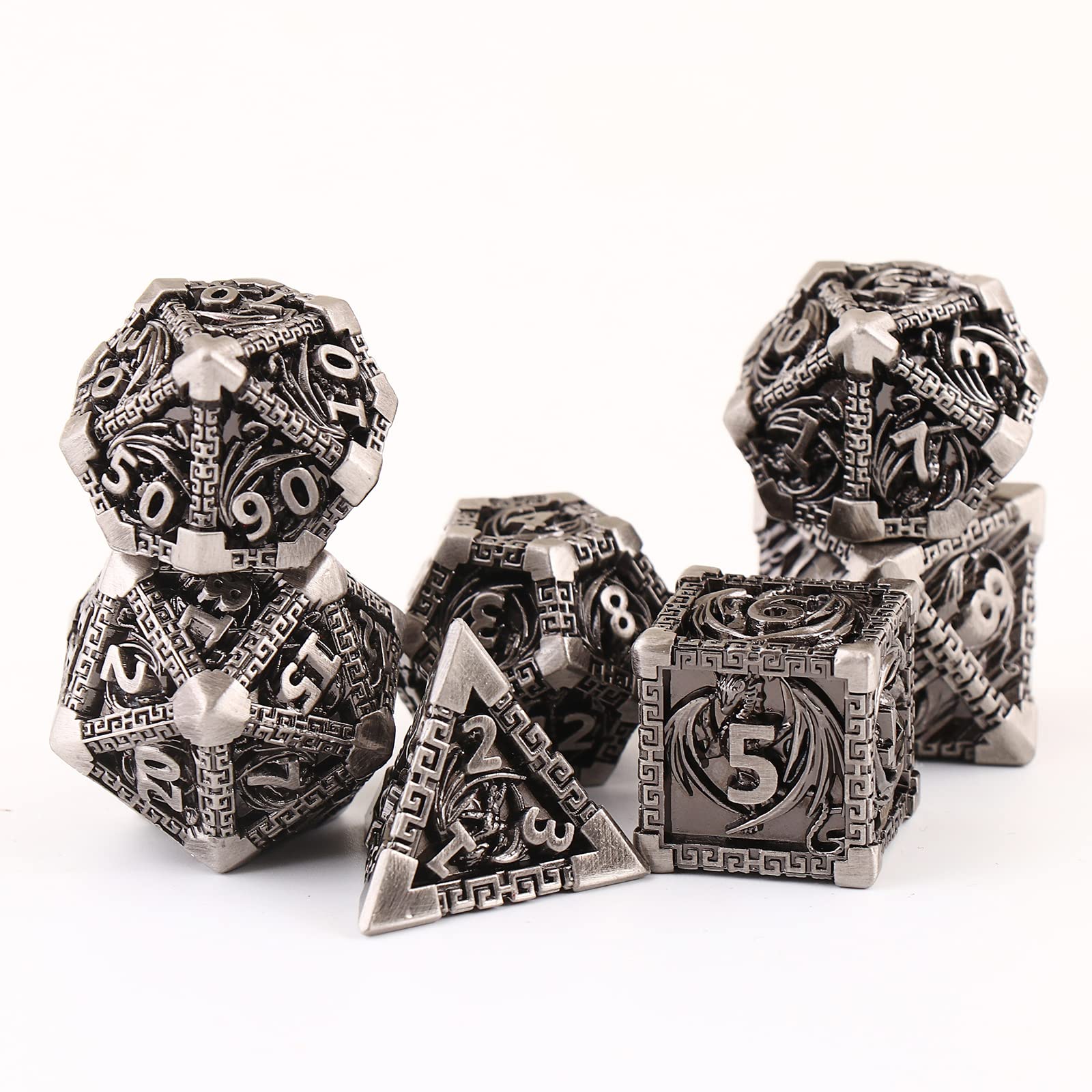 DND Dice Metal Dragon Set,Unique Dragon Design Dice with Gift Dice Bag for Dungeons & Dragon Games,magic The gathering,D and D D&D Dice Set (Blood Antique Iron)