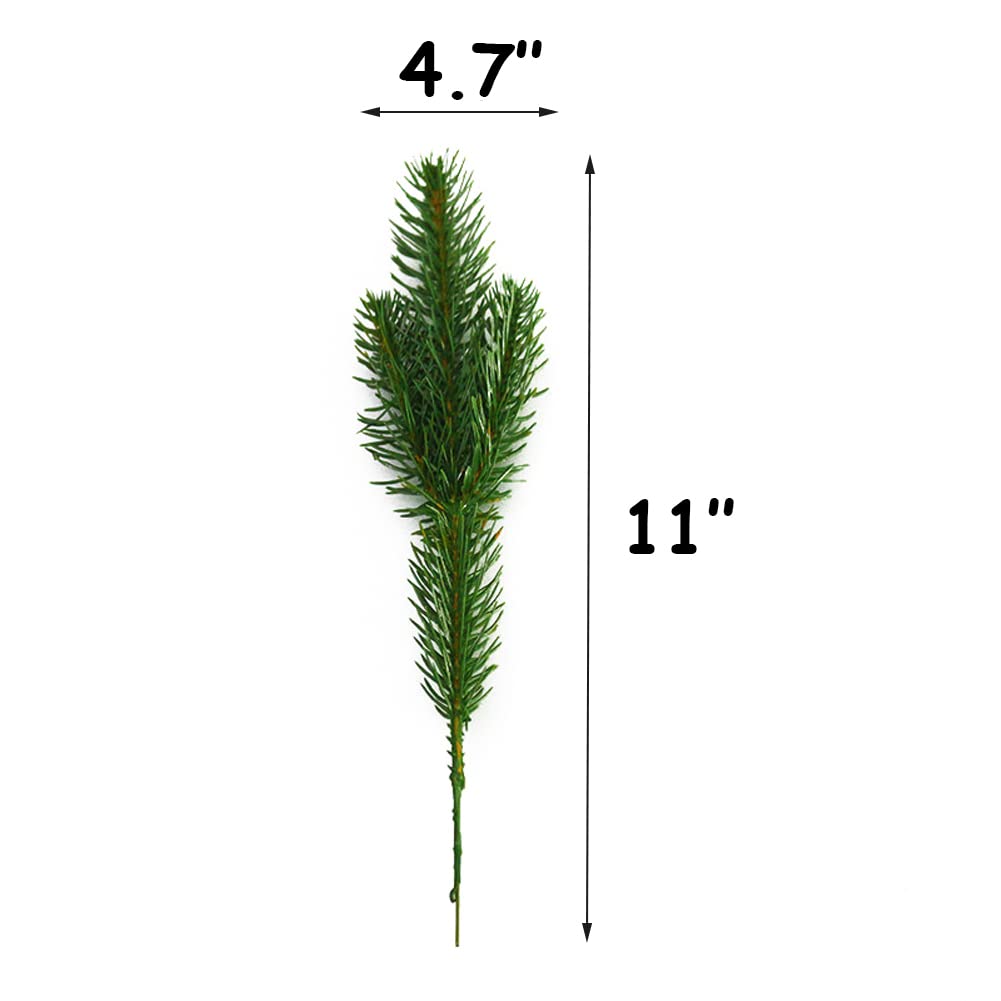 wonuu 25pcs Artificial Pine Green Leaves Needle Garland for Christmas Embellishing and Home Garden Decor, 11x4.7 Inches(Green-25 Pack)