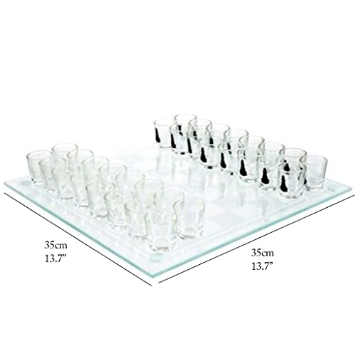 THPT Glass Chess Set with 32 Crystal Wine Glass Chess Pieces and Clear Glass Chess Board, Shot Drinking Chess Game Set for Parties Board Games (Color : Large Chess Set)