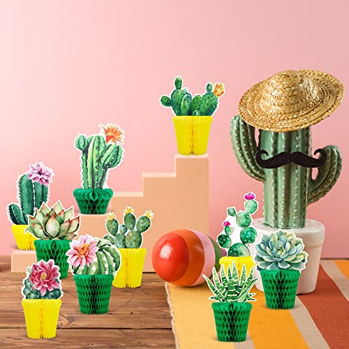 Whaline 10Pcs Cactus Honeycomb Centerpiece Potted Succulent Paper Table Topper Rustic Bloom Theme Summer Party Table Decoration for Birthday Hawaiian Luau Baby Shower Photography