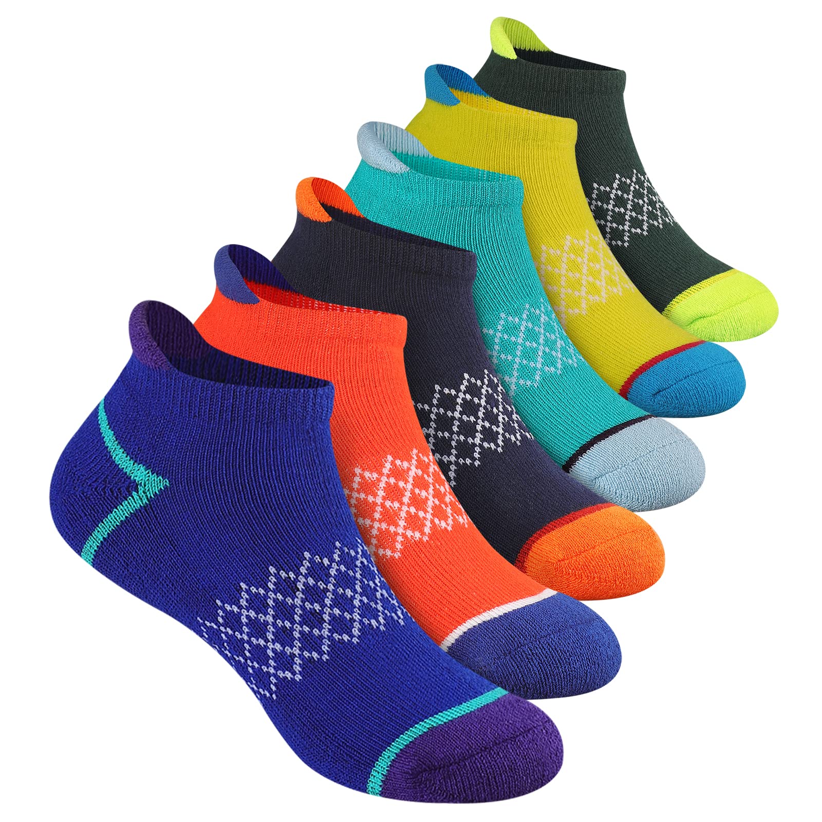 Comfoex Boys Socks 4-10 Years Old Ankle Athletic Half Cushioned Cotton Socks For Big Little Kids 6 Pairs
