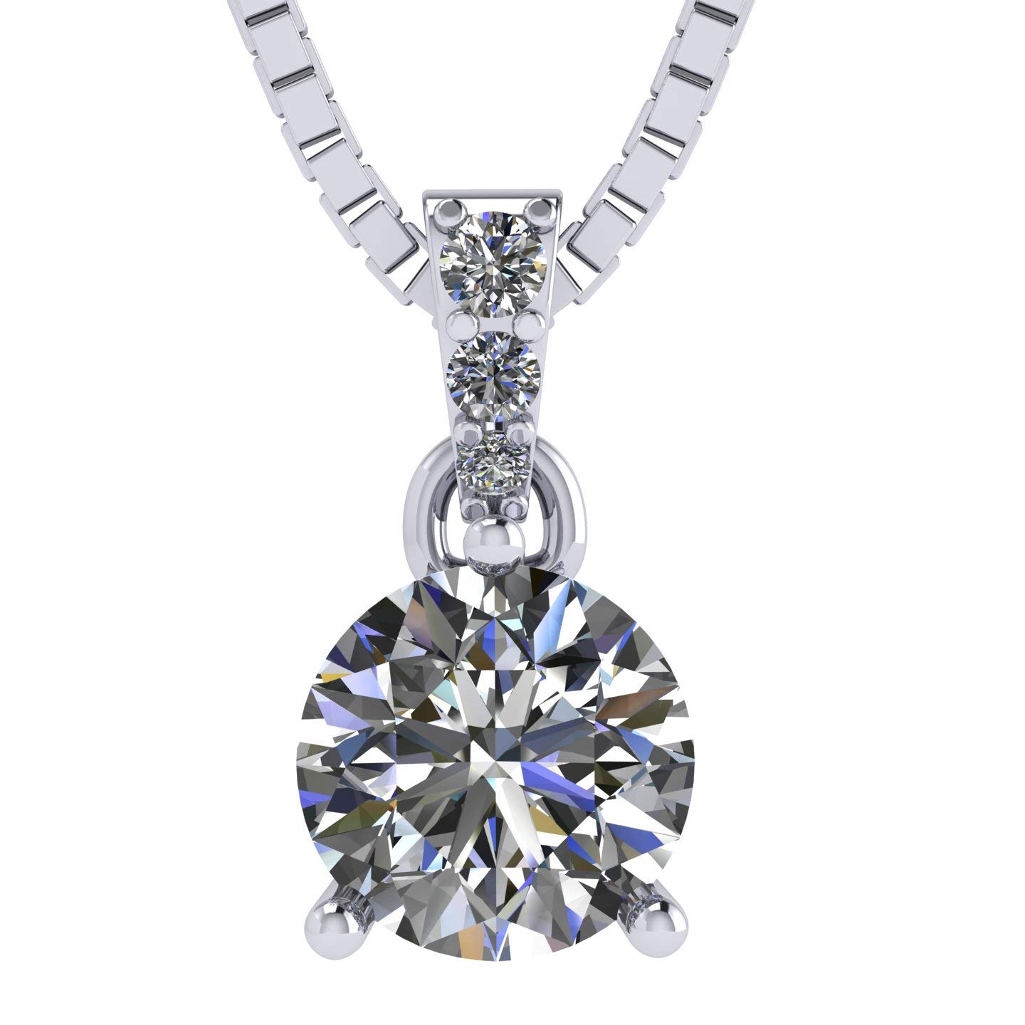 Central Diamond Center 3 Prong Round Solitaire Simulated Diamond Necklace in Sterling Silver & Zirconia - 2.00ct White