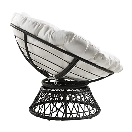 OSP Home Furnishings Wicker Papasan Chair with 360-Degree Swivel, 40†W x 36†D x 35.25†H, Grey Frame with White Cushion