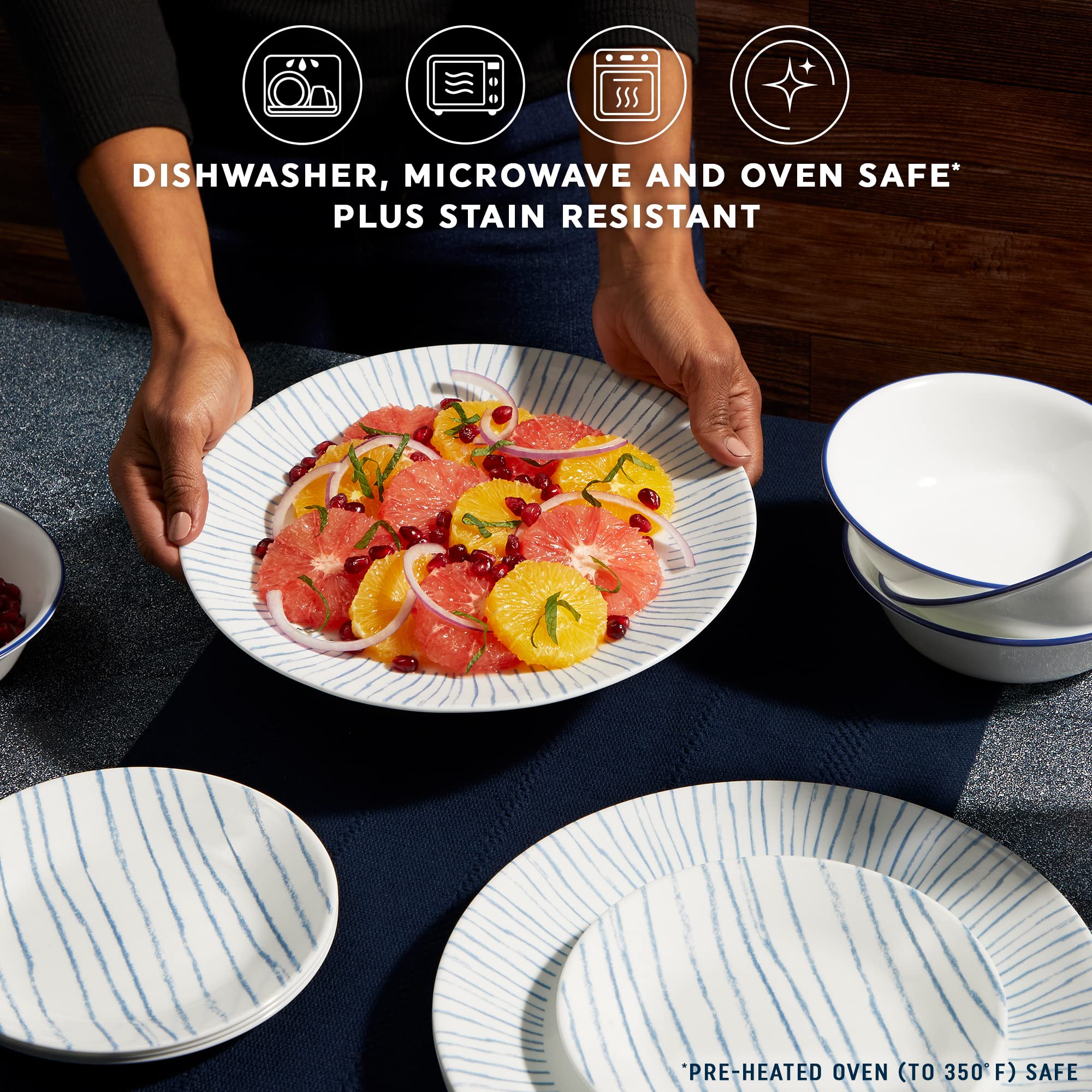 Corelle 18-Piece Dinnerware Set (Service for 6) + Corelle 6-Piece 10.25" Dinner Plates, Vitrelle Triple Layer Glass, Lightweight Round Plates