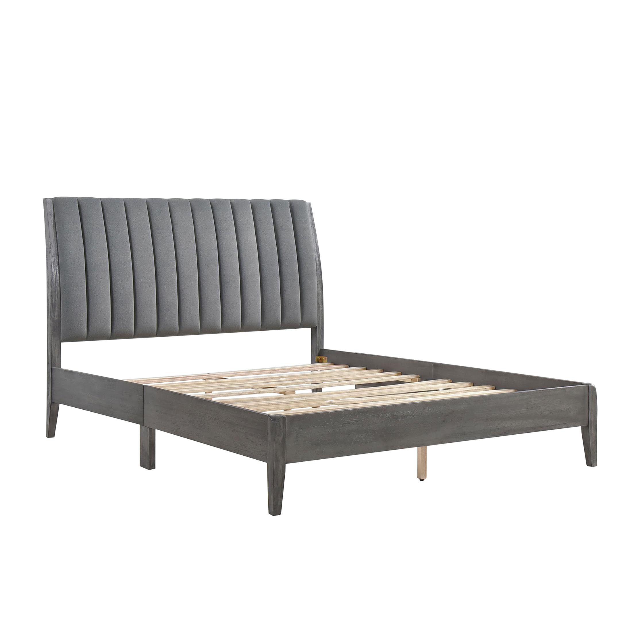Lexicon California King Bed Frame with Vertical Channel Tufted Velvet Headboard, Modern Bed Frame, Wood Platform Bed, No Box Spring Needed, Easy Assembly, Grey