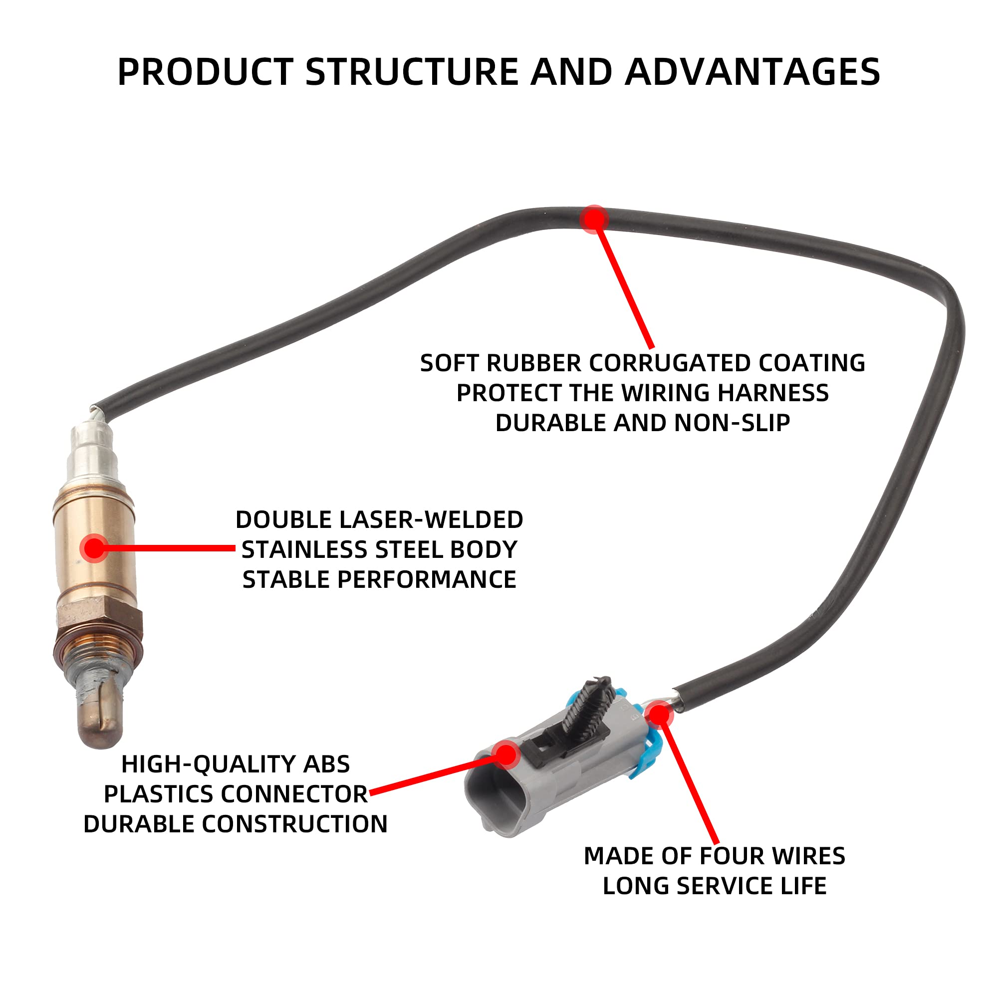 Dasbecan Oxygen Sensor Compatible with 2002-2005 Chevy Avalanche Silverado Suburban 1500 Tahoe GMC Sierra Yukon 1500 Escalade (Only Fit 5.3L) Replace# 250-24470 (4PCS)