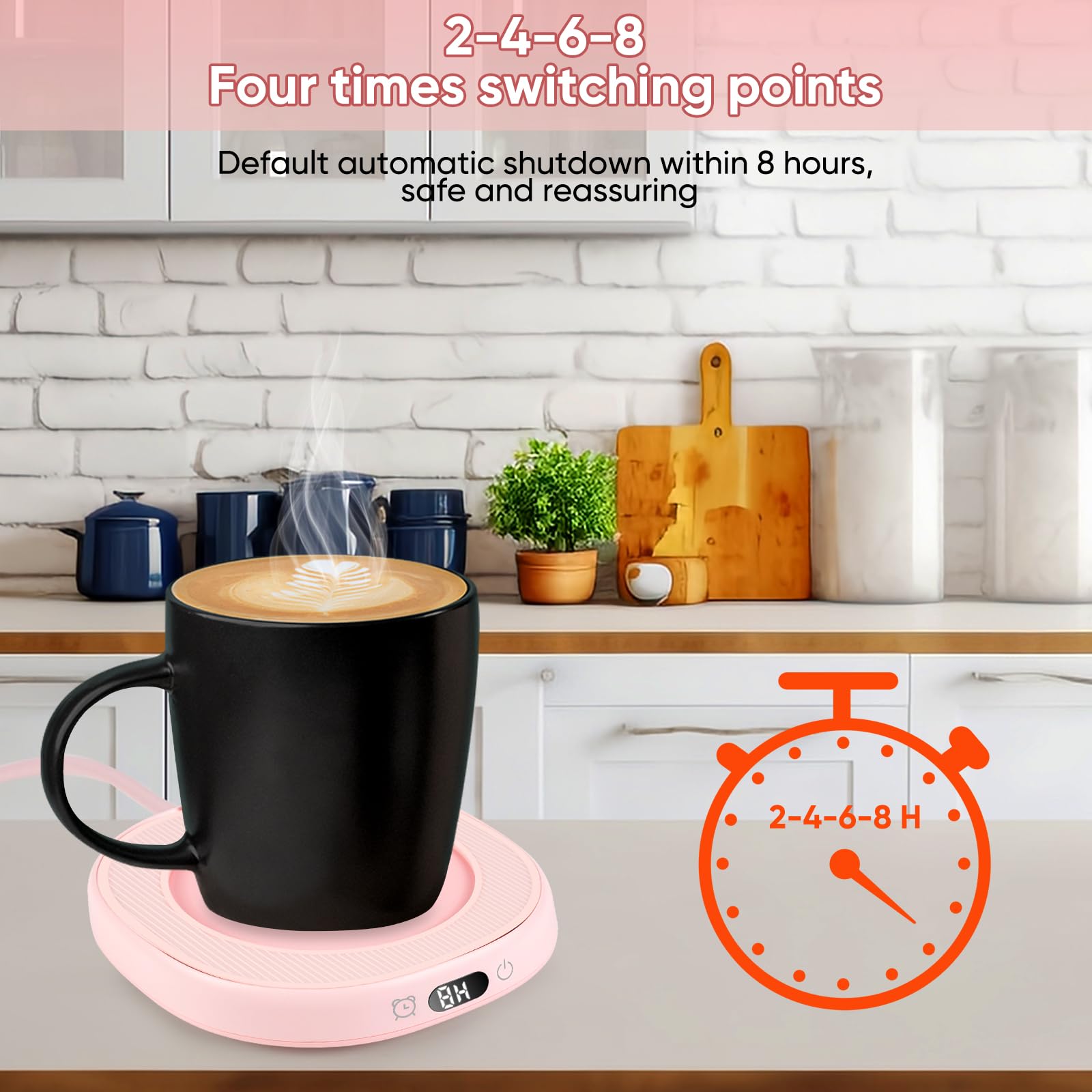 Coffee Mug Warmer, SAINSWIN Smart Coffee Cup Warmer for Desk with Settable Heat Preservation Time,Electric Beverage Warmer with TEM/TIME Display for Coffee, Milk, Tea and Hot Chocolate (Up to 149β)