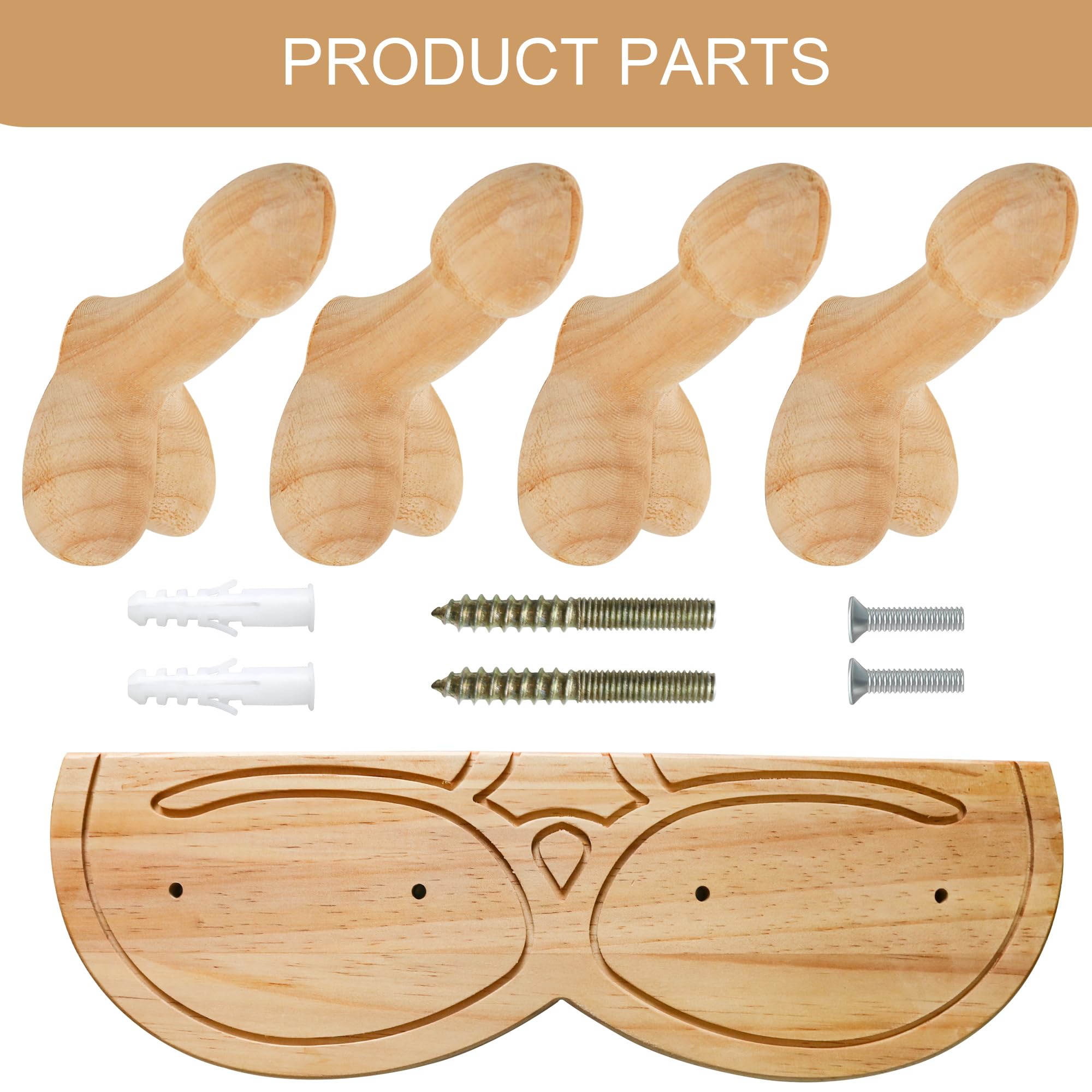 Leyanny Wooden Wall Hooks for Hanging, 4 Pack Creative Mounted Hangers for Hats, Umbrella, Coat, Clothes, Creative Christmas Gifts for Men